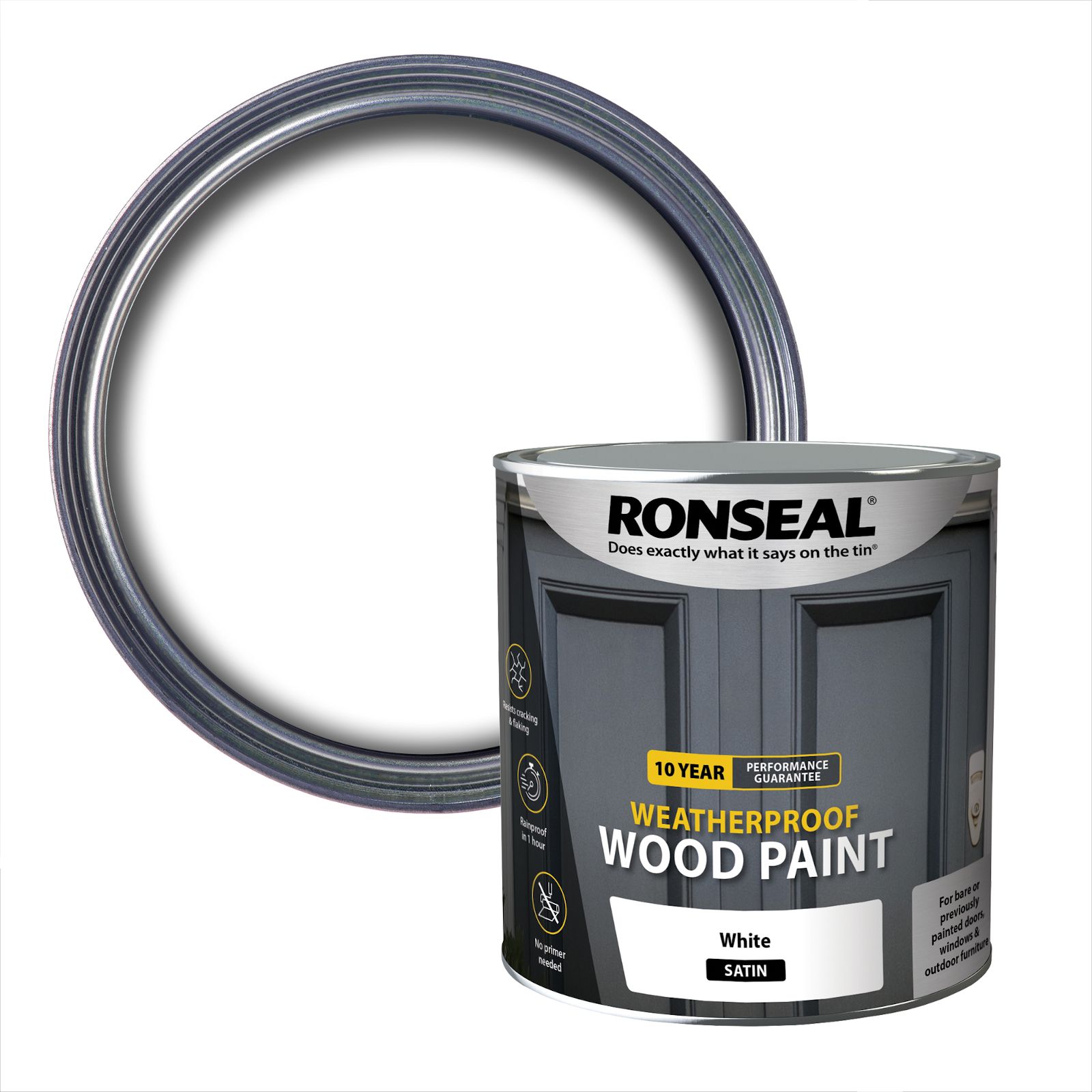 Ronseal 10 Year Weatherproof Wood Paint White Satin Exterior Protector ...