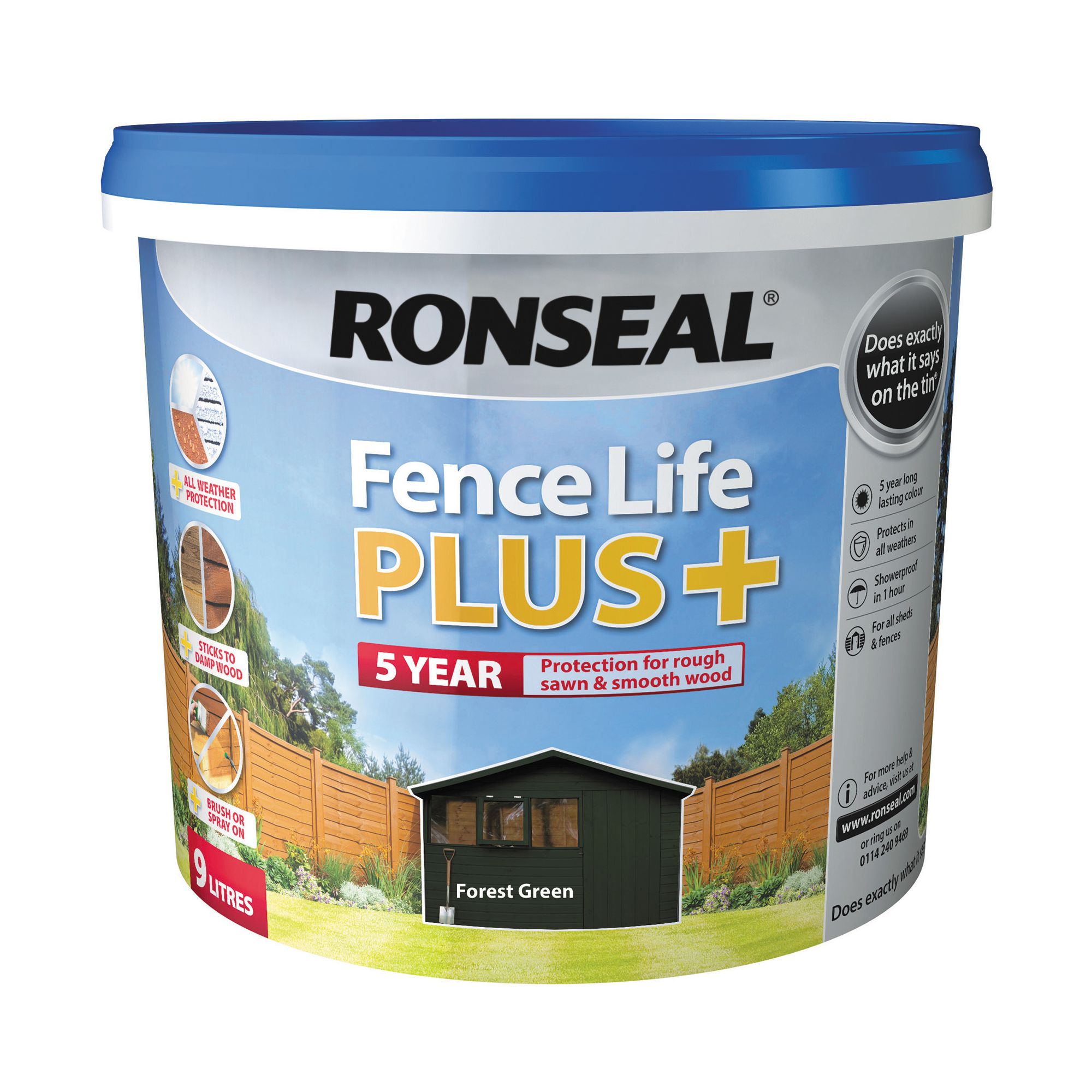 Ronseal 5 Year Fence Life+ Shed & Fence Protector Forest green Matt ...