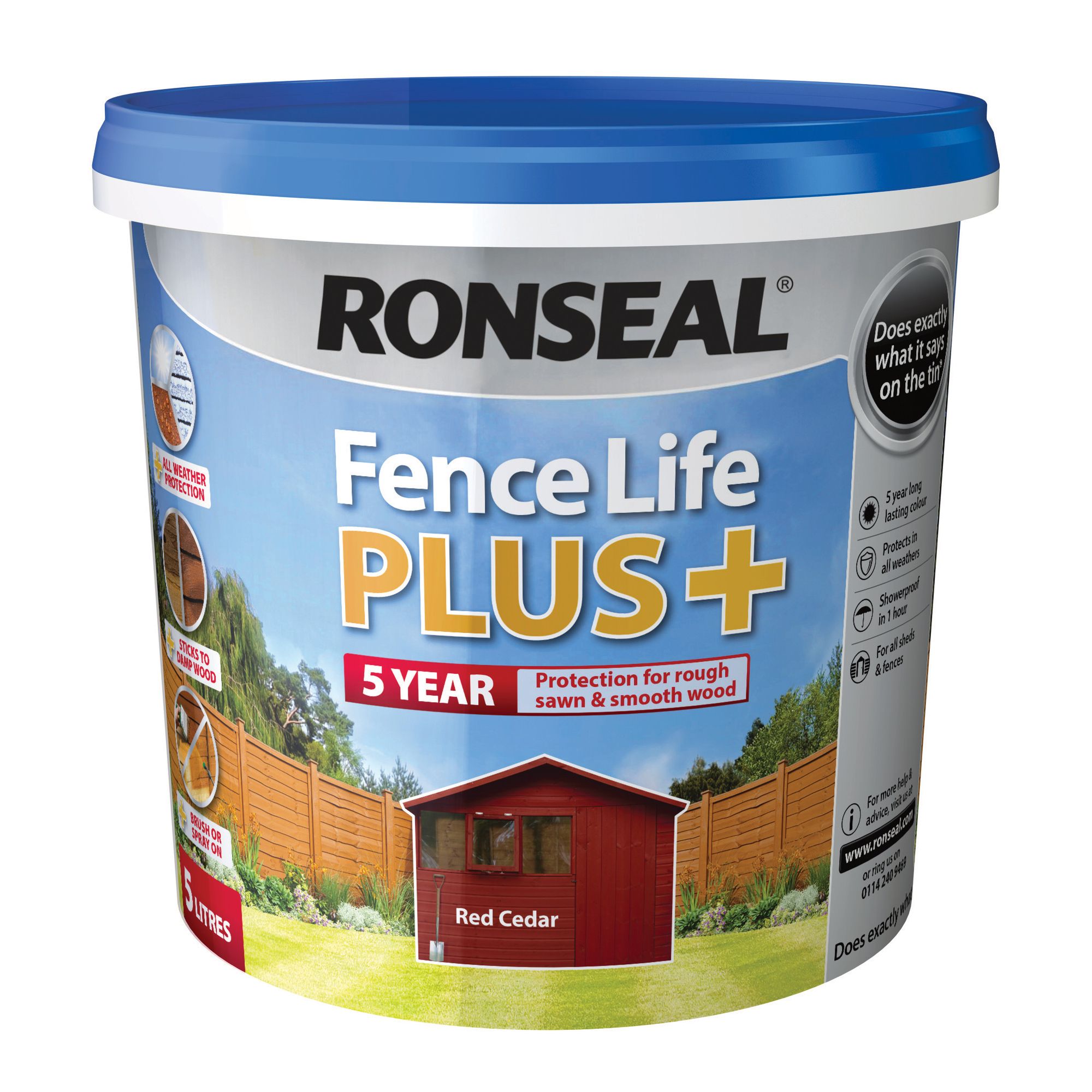 Ronseal 5 Year Fence Life+ Shed & Fence Protector Red cedar Matt Multi ...