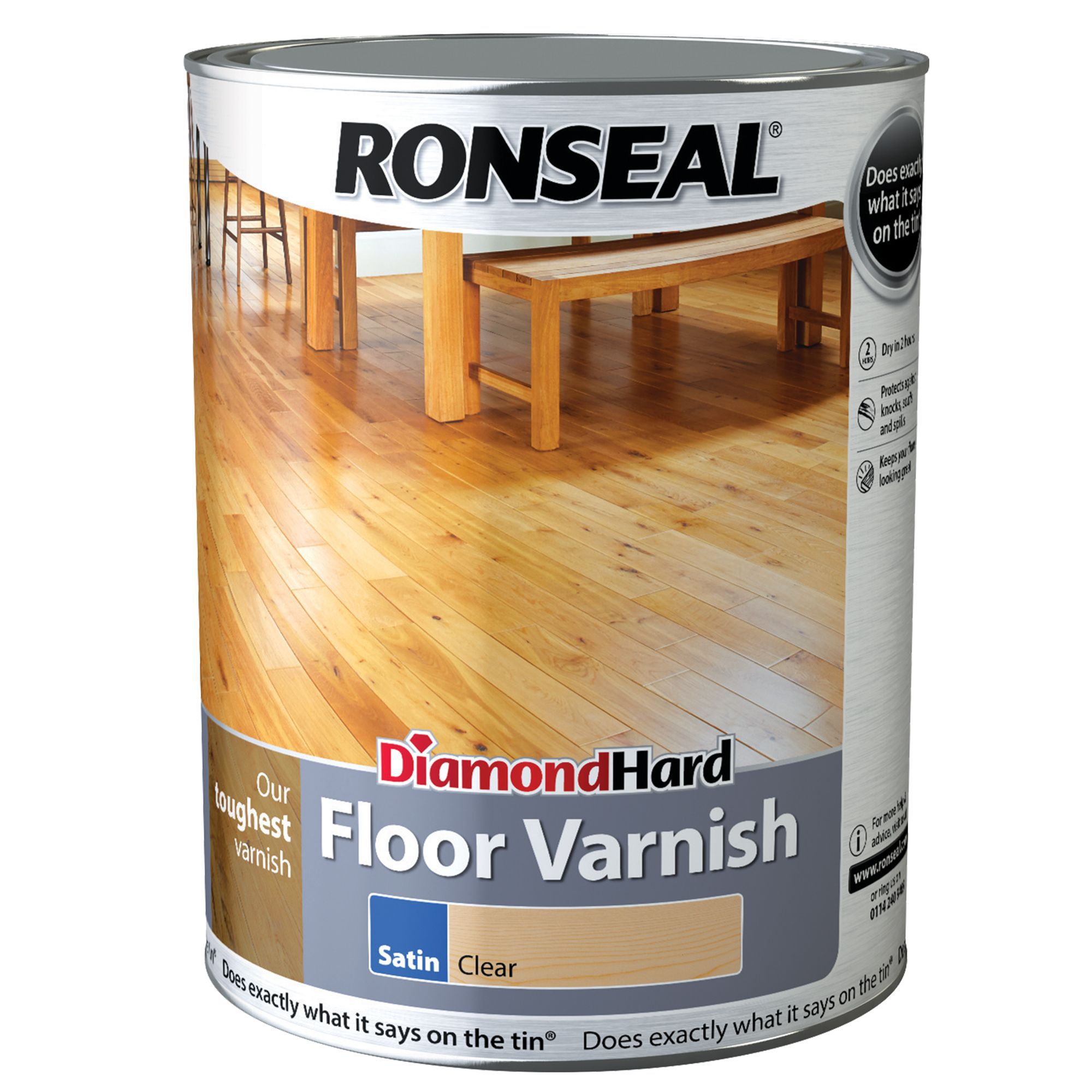 Ronseal Diamond Clear Satin Wood Floor Varnish, 5L