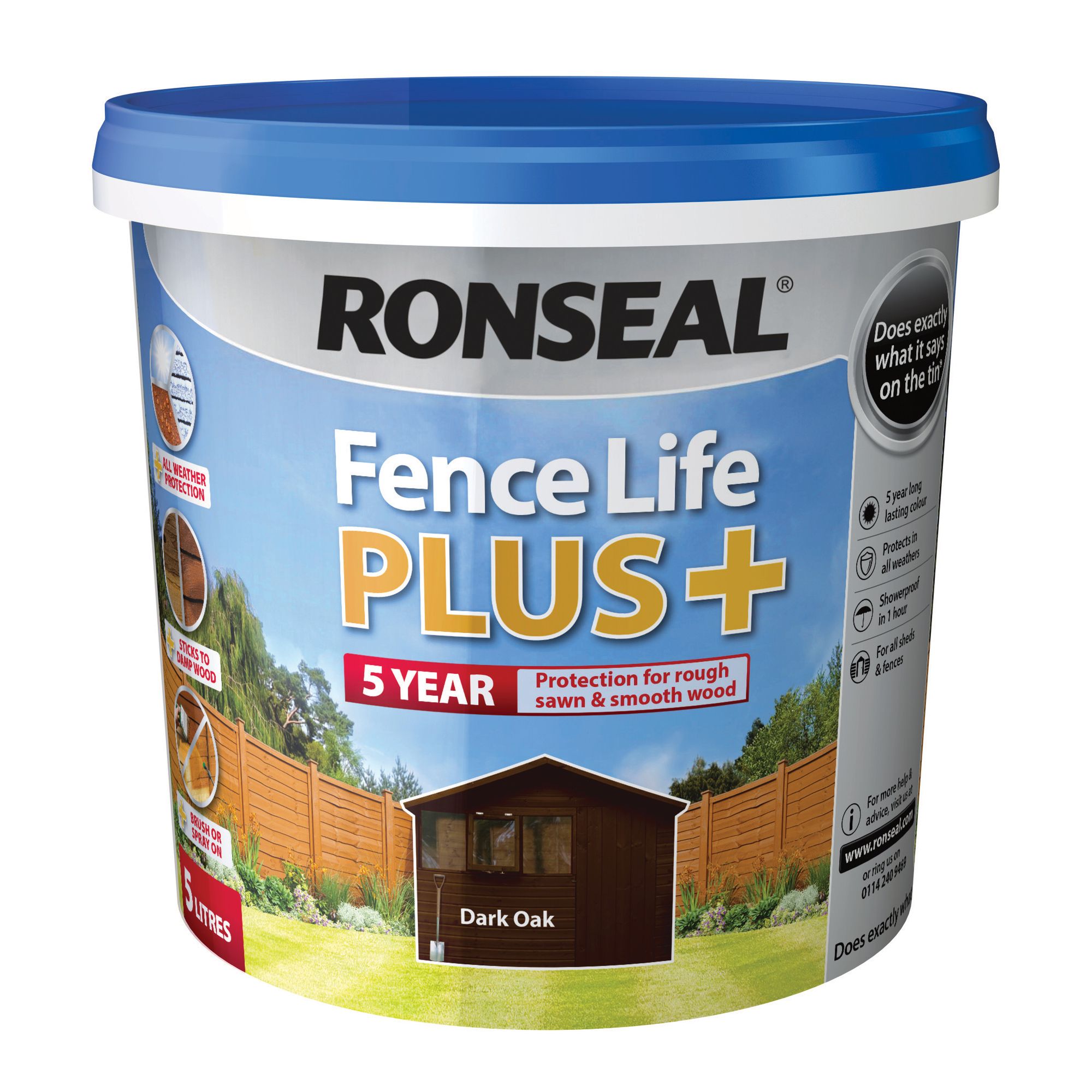 Ronseal Fence Life Plus Dark oak Matt Exterior Wood paint 5L Tub