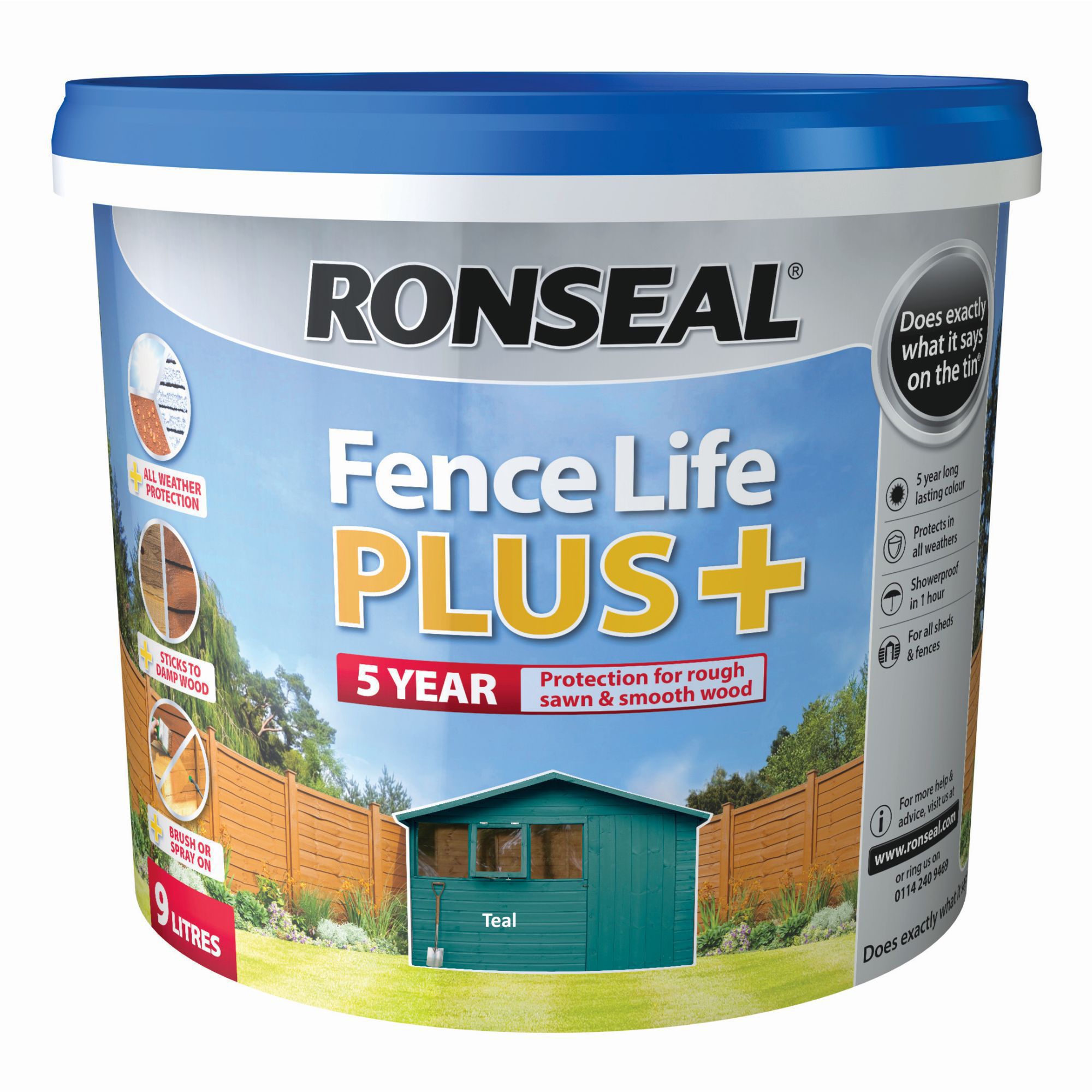 Ronseal Fence life plus Teal Matt Fence & shed Treatment, 9L