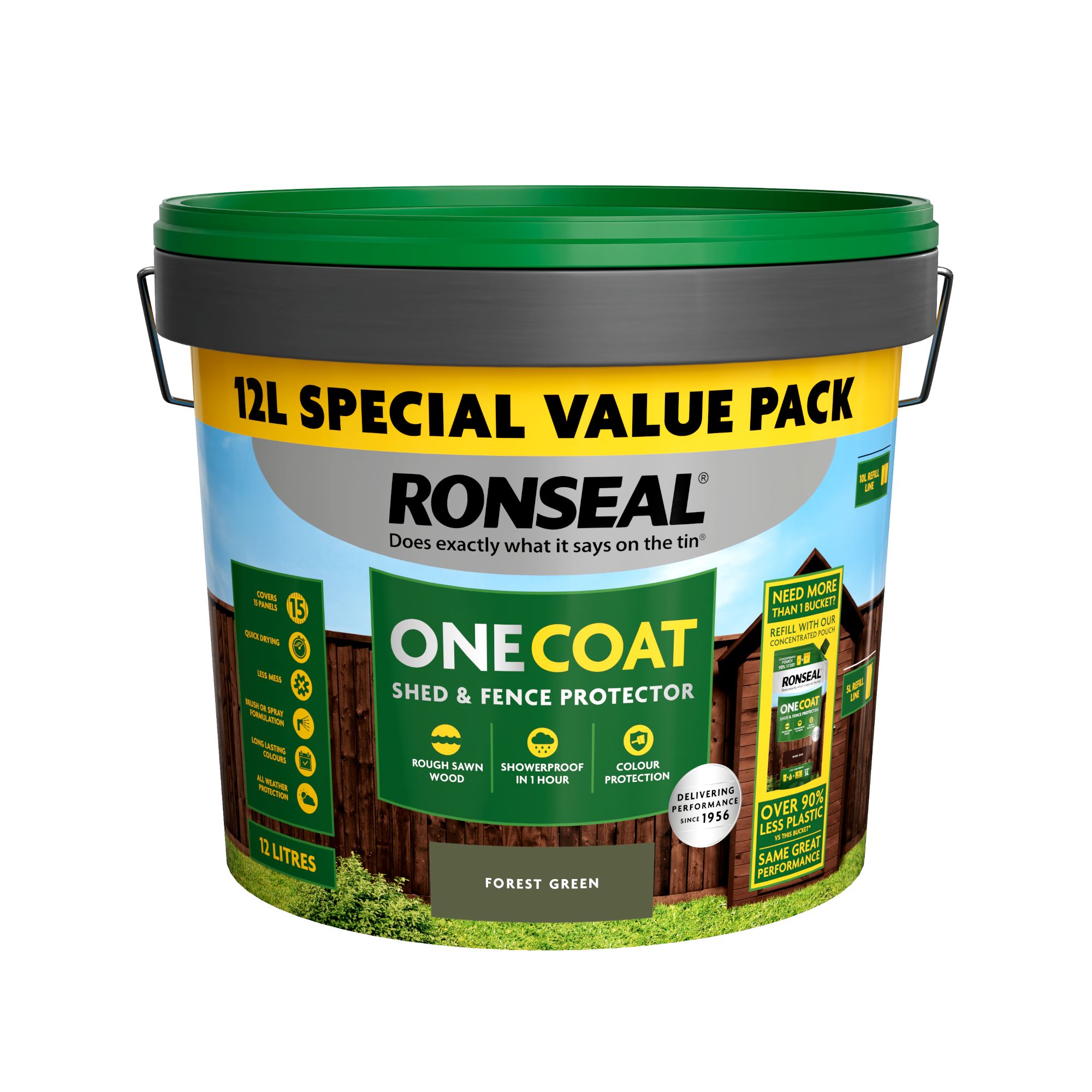 Ronseal One Coat Forest Green Matt Exterior Shed & fence Protector Wood ...