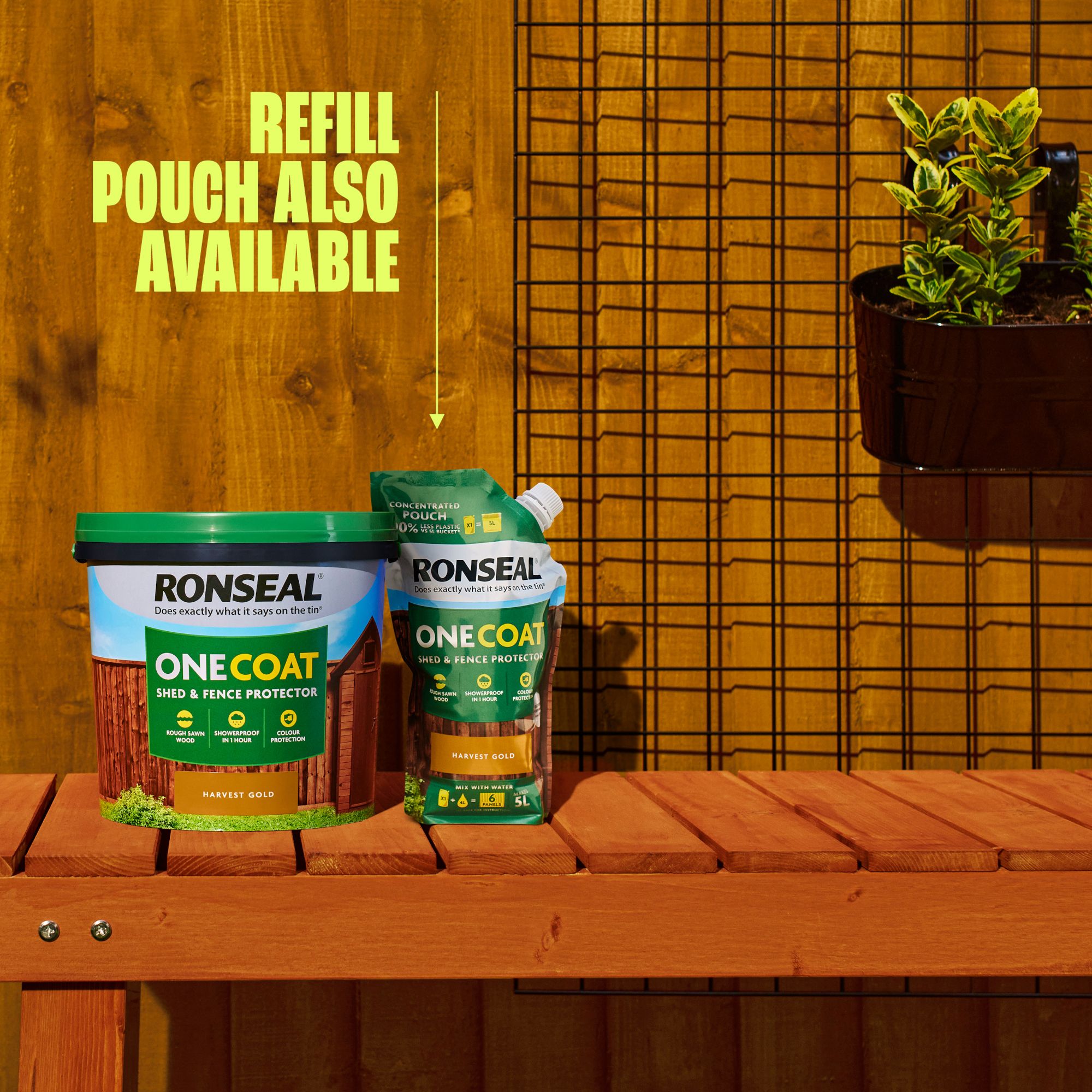 Ronseal One Coat Harvest Gold Matt Exterior Shed & fence Protector Wood ...