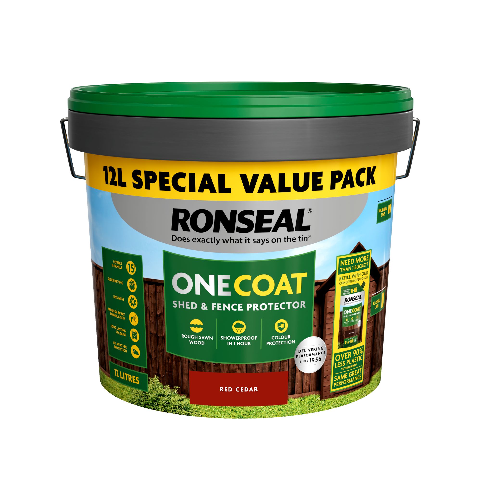 Ronseal One Coat Red Cedar Matt Exterior Protector Wood paint, 12L Tub