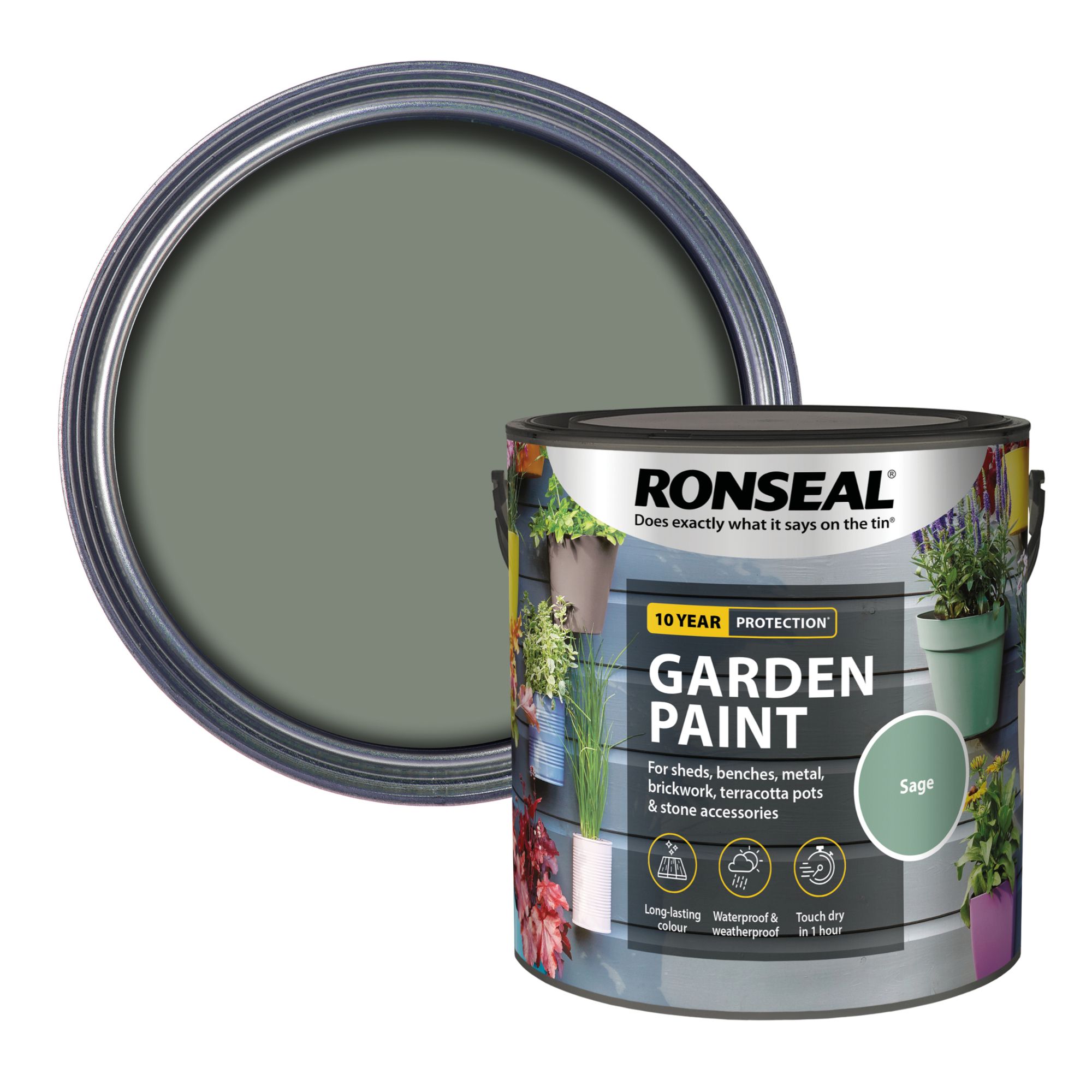 Ronseal Sage Matt Multi-surface Exterior Protector Garden paint, 2.5L Tin