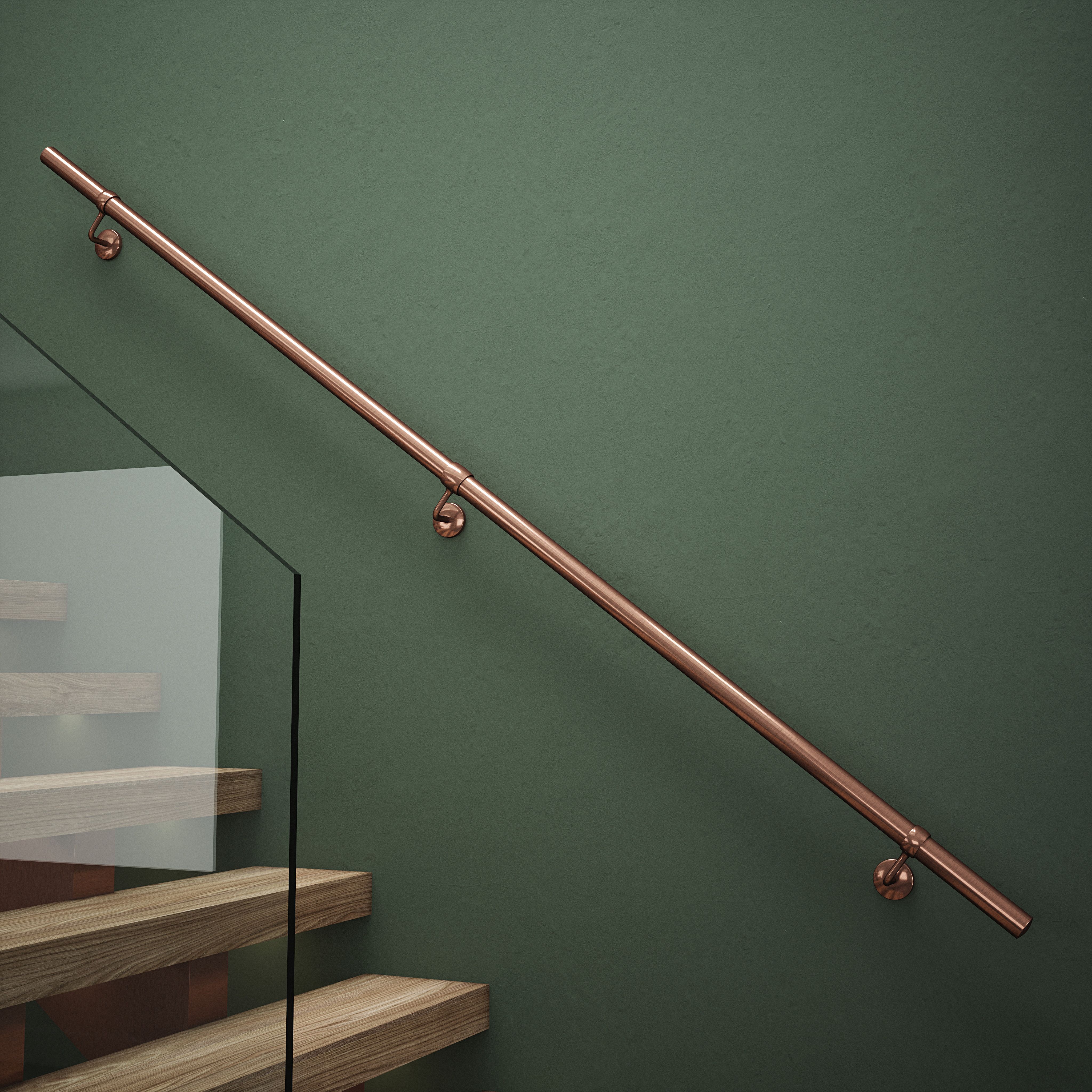 Rothley Antique Copper Steel Rounded Handrail kit, (L)2.4m