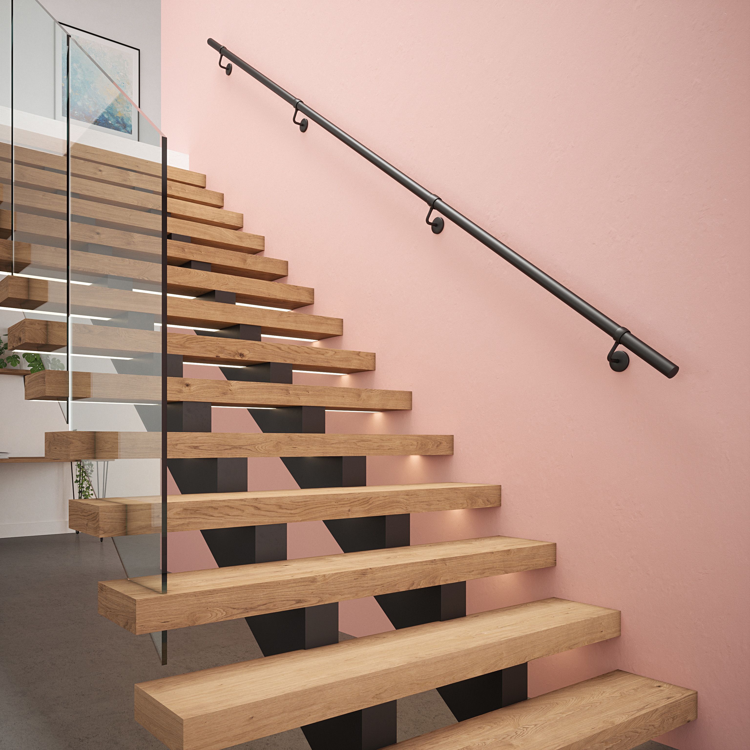 Rothley Black Steel Rounded Handrail kit, (L)3.6m