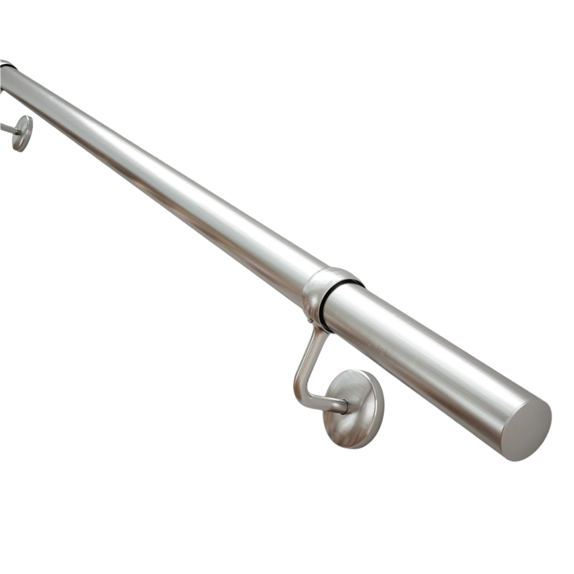 Rothley Brushed Silver Steel Brushed nickel effect Rounded Handrail kit ...