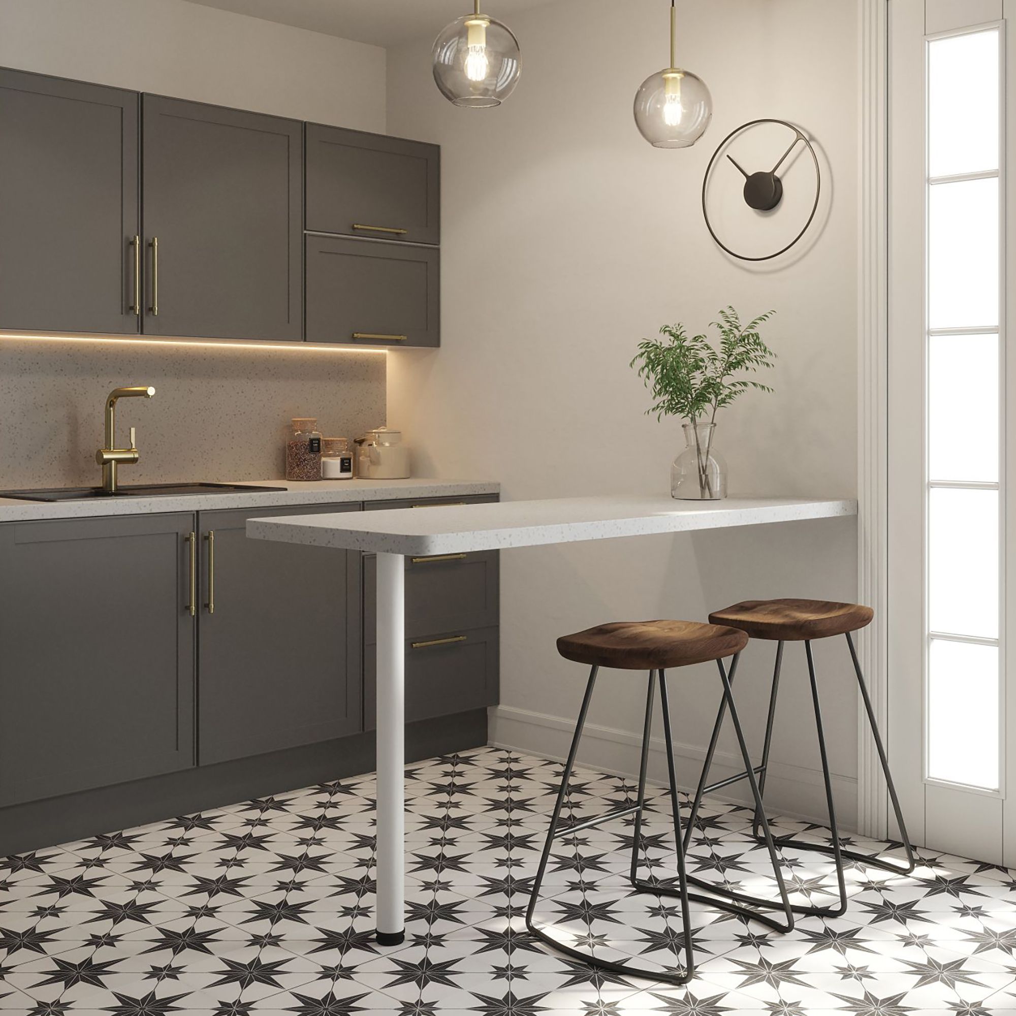 Rothley Matt White Contemporary Straight Worktop support leg (Dia)60mm ...