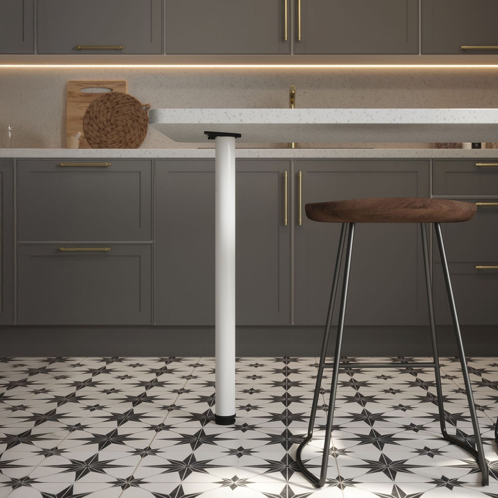 Rothley Matt White Straight Worktop support leg (Dia)60mm (H)900mm