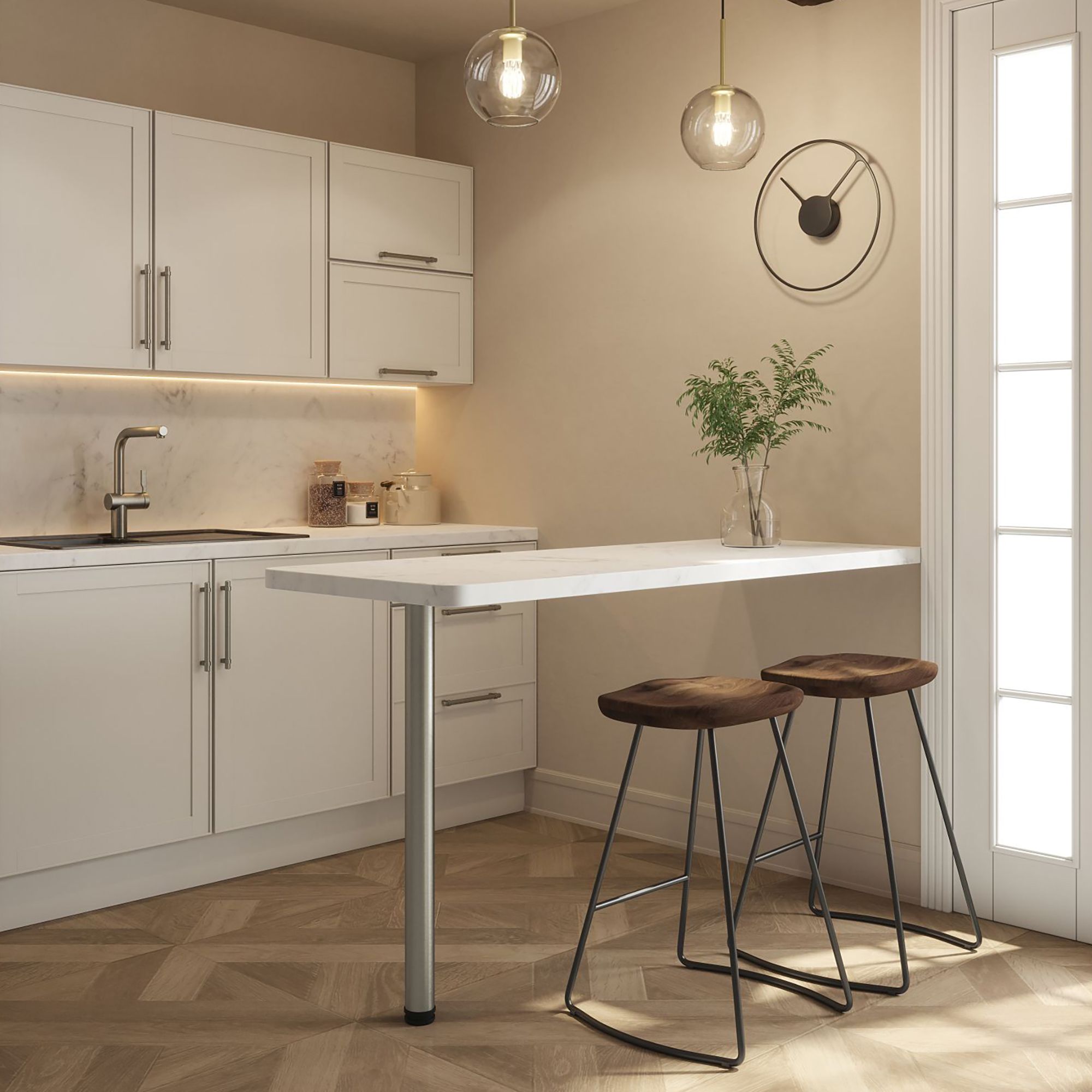 Rothley Polished Gloss Stainless steel effect Modern Straight Worktop ...