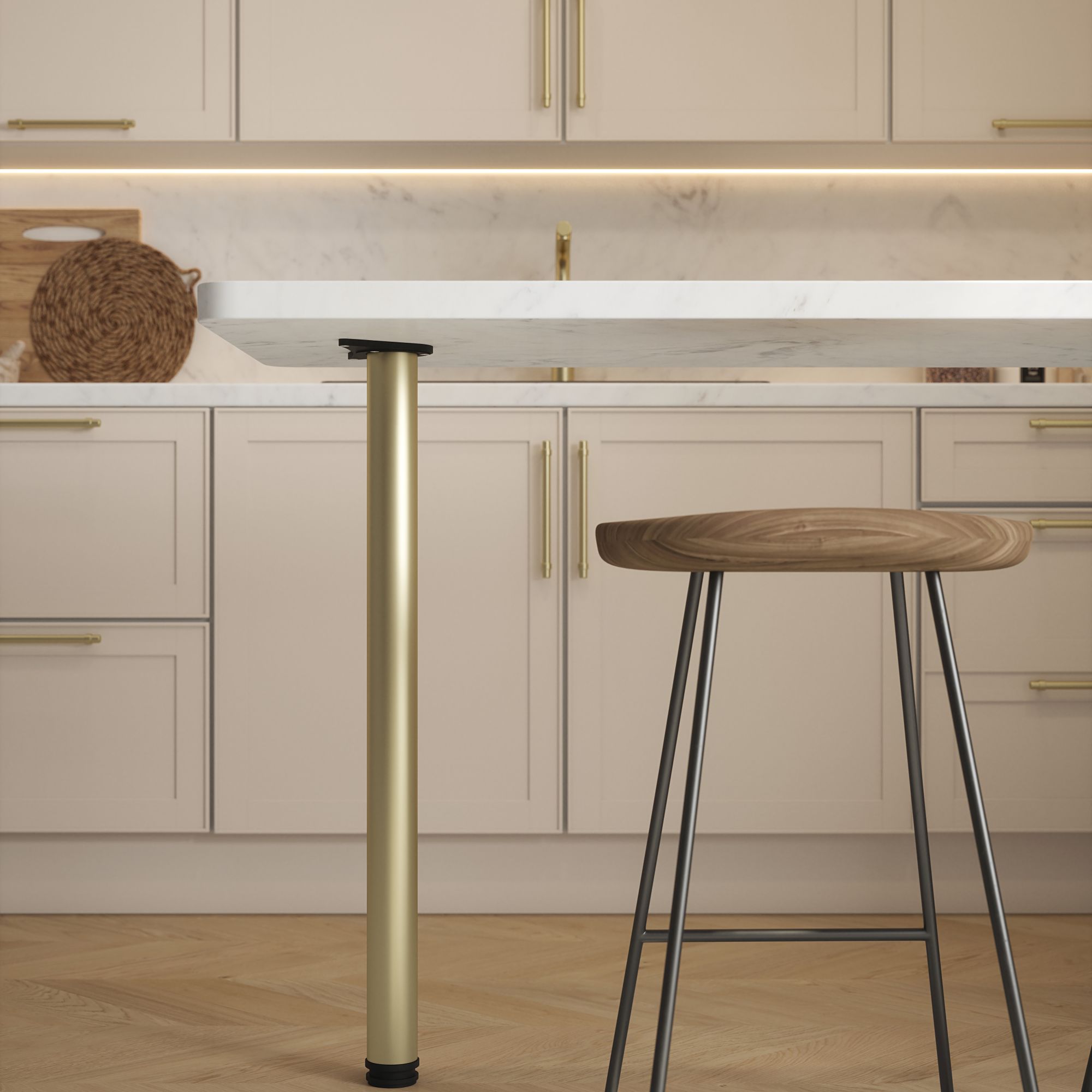 Rothley Satin Brass Contemporary Straight Worktop support leg (Dia)60mm ...