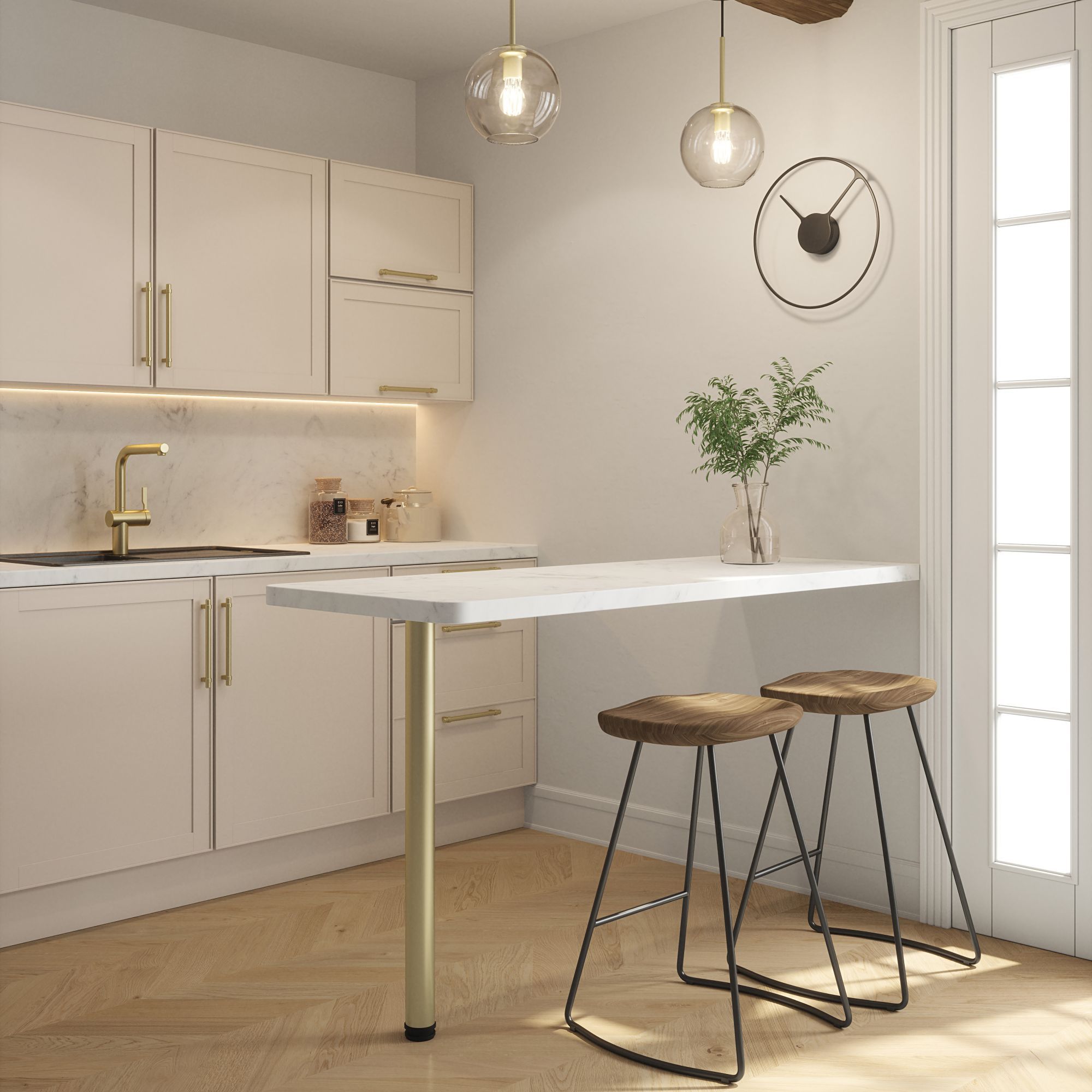Rothley Satin Brass Contemporary Straight Worktop support leg (Dia)60mm ...