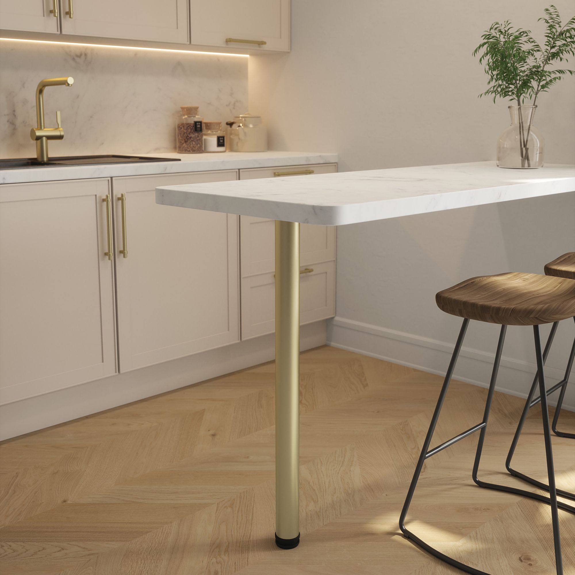 Rothley Satin Brass Straight Worktop support leg (Dia)60mm (H)900mm