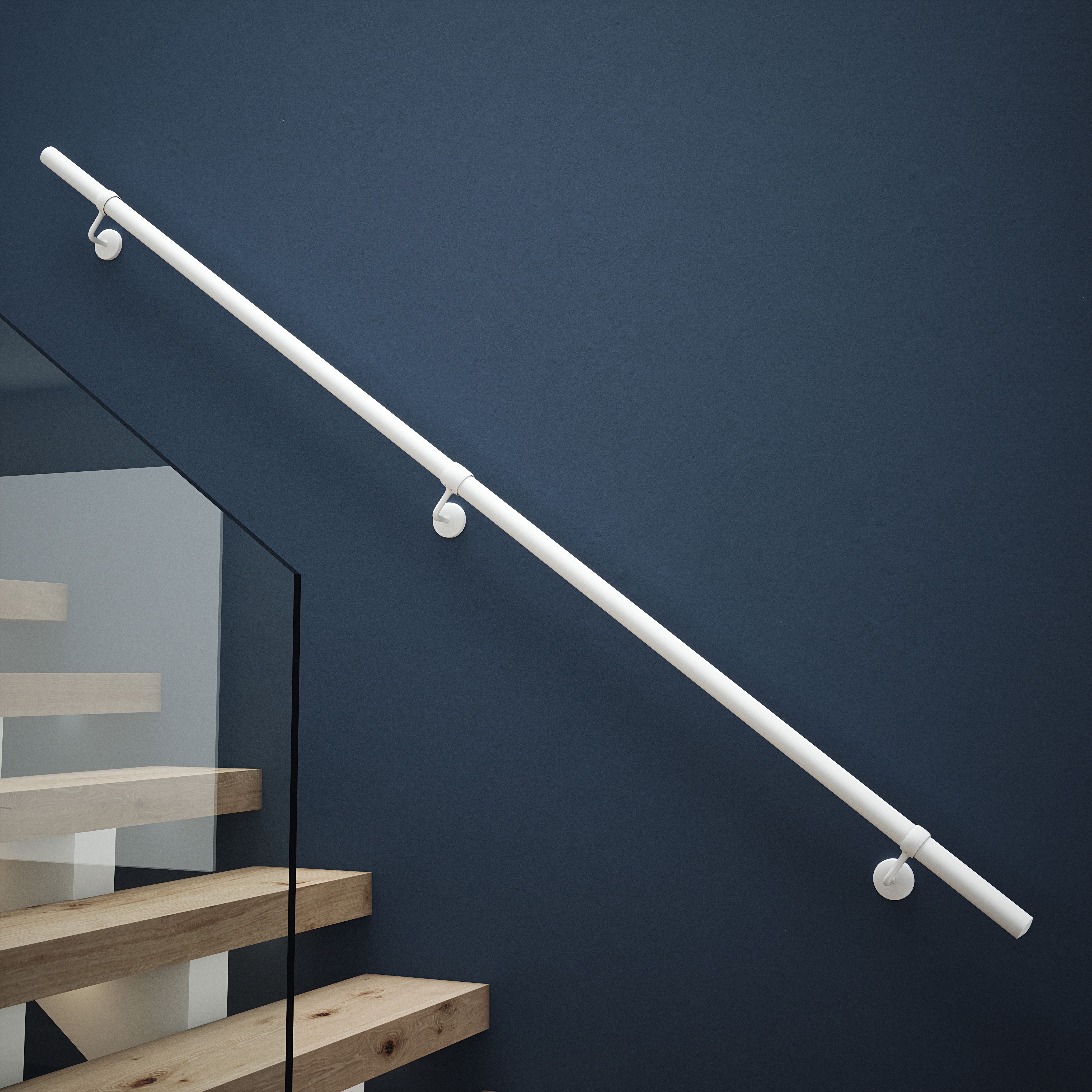 Rothley White Steel Rounded Handrail kit, (L)2.4m