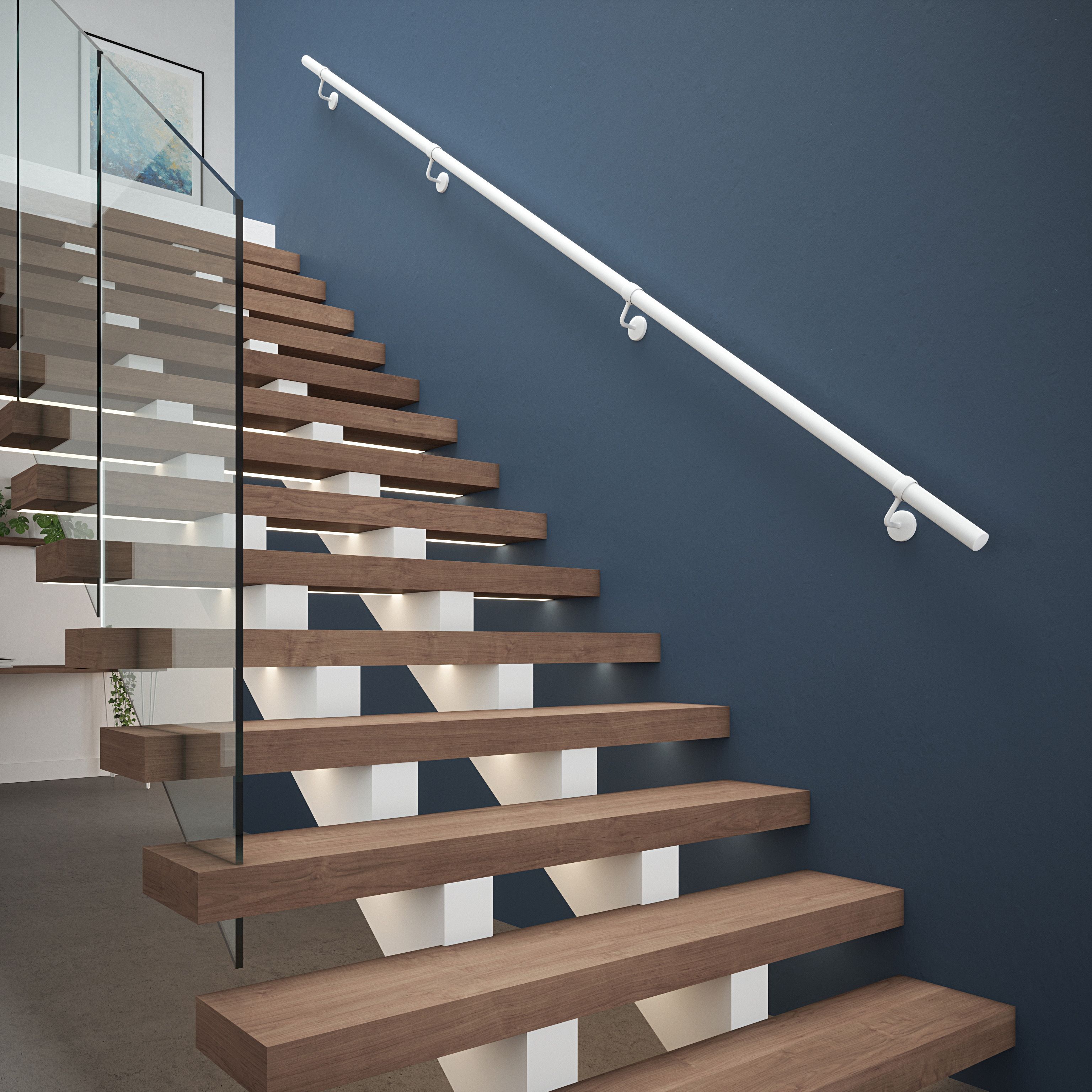 Rothley White Steel Rounded Handrail kit, (L)3.6m