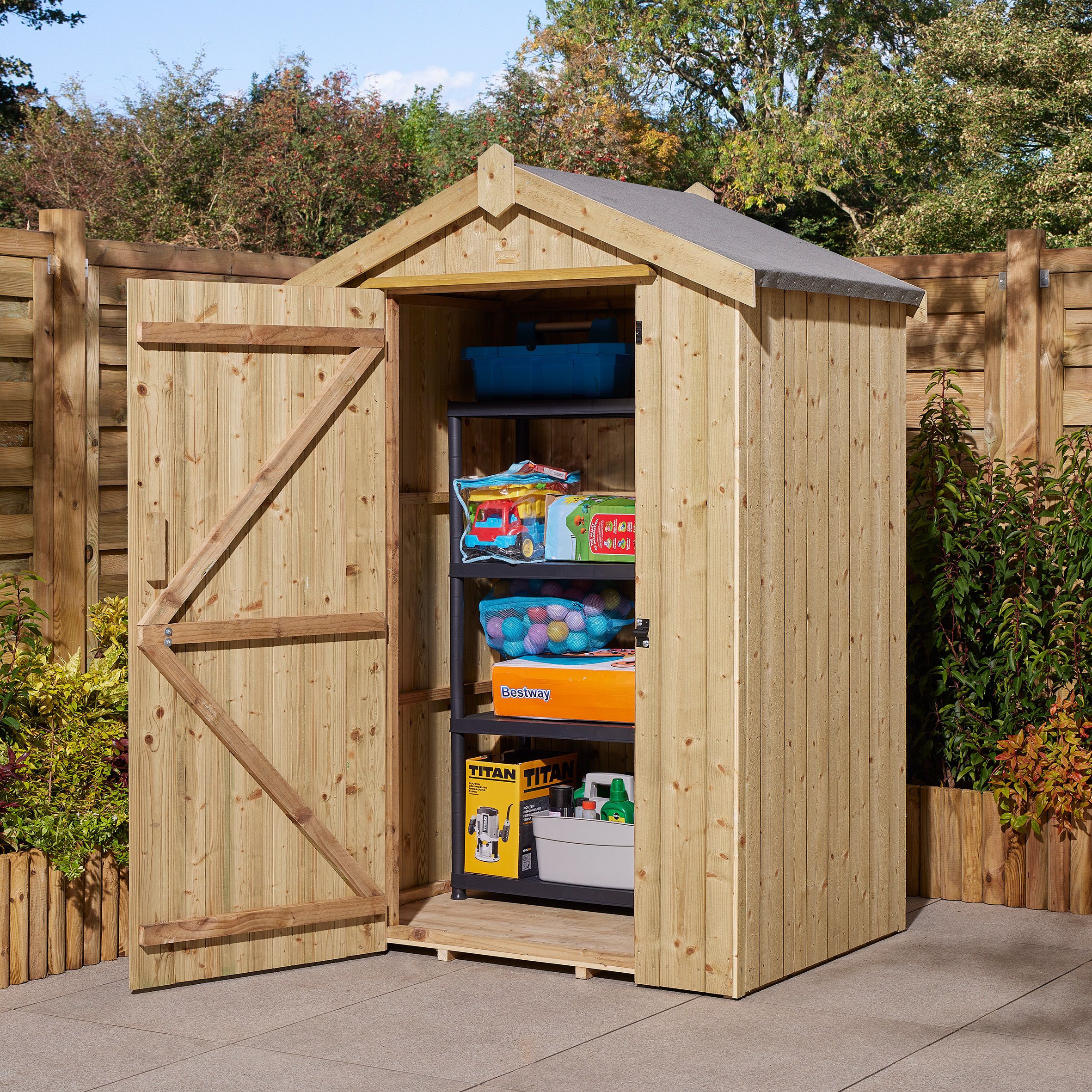 Rowlinson Tongue & groove 4x3 ft Apex Wooden Pressure treated Shed with ...