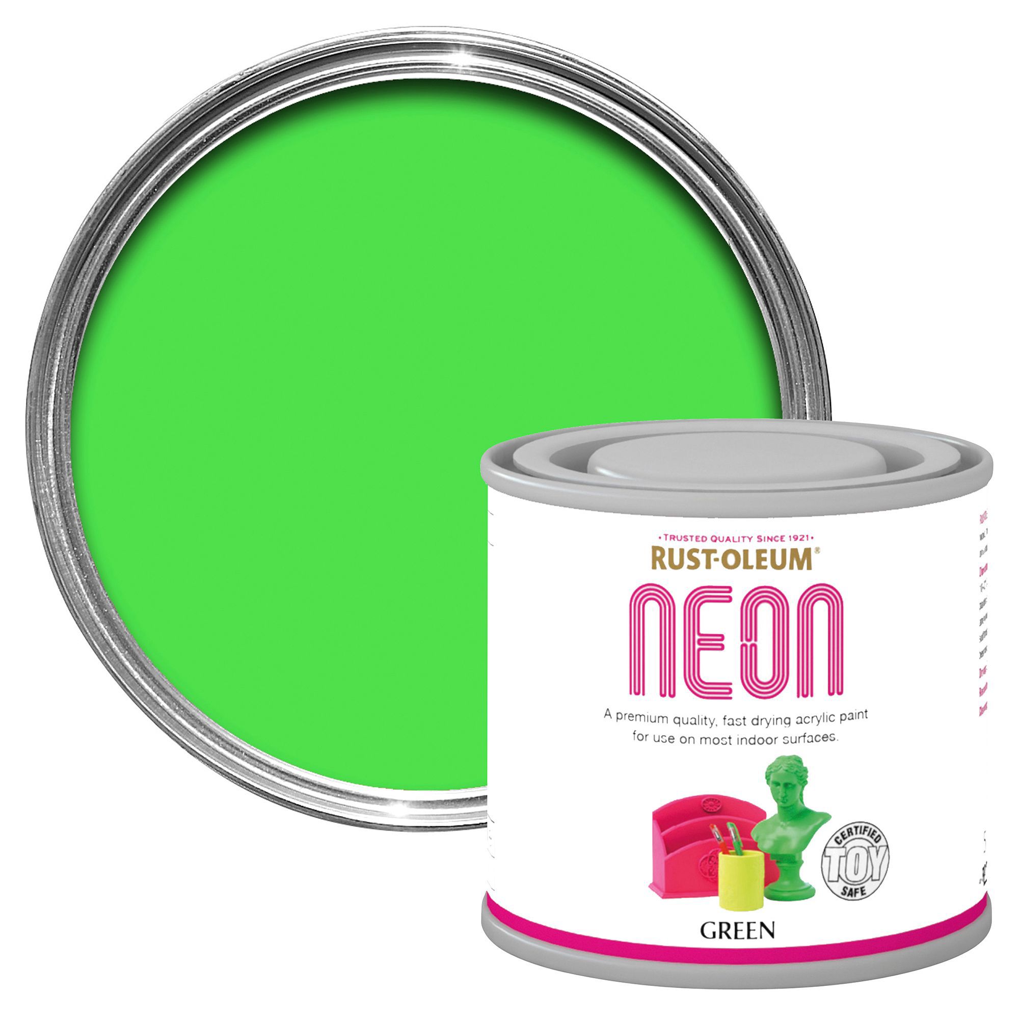 Rust-Oleum Green Matt Multi-surface Neon paint, 125ml | DIY at B&Q