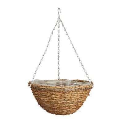 Rustic spot Round Rattan Hanging basket, 35.56cm | DIY at B&Q