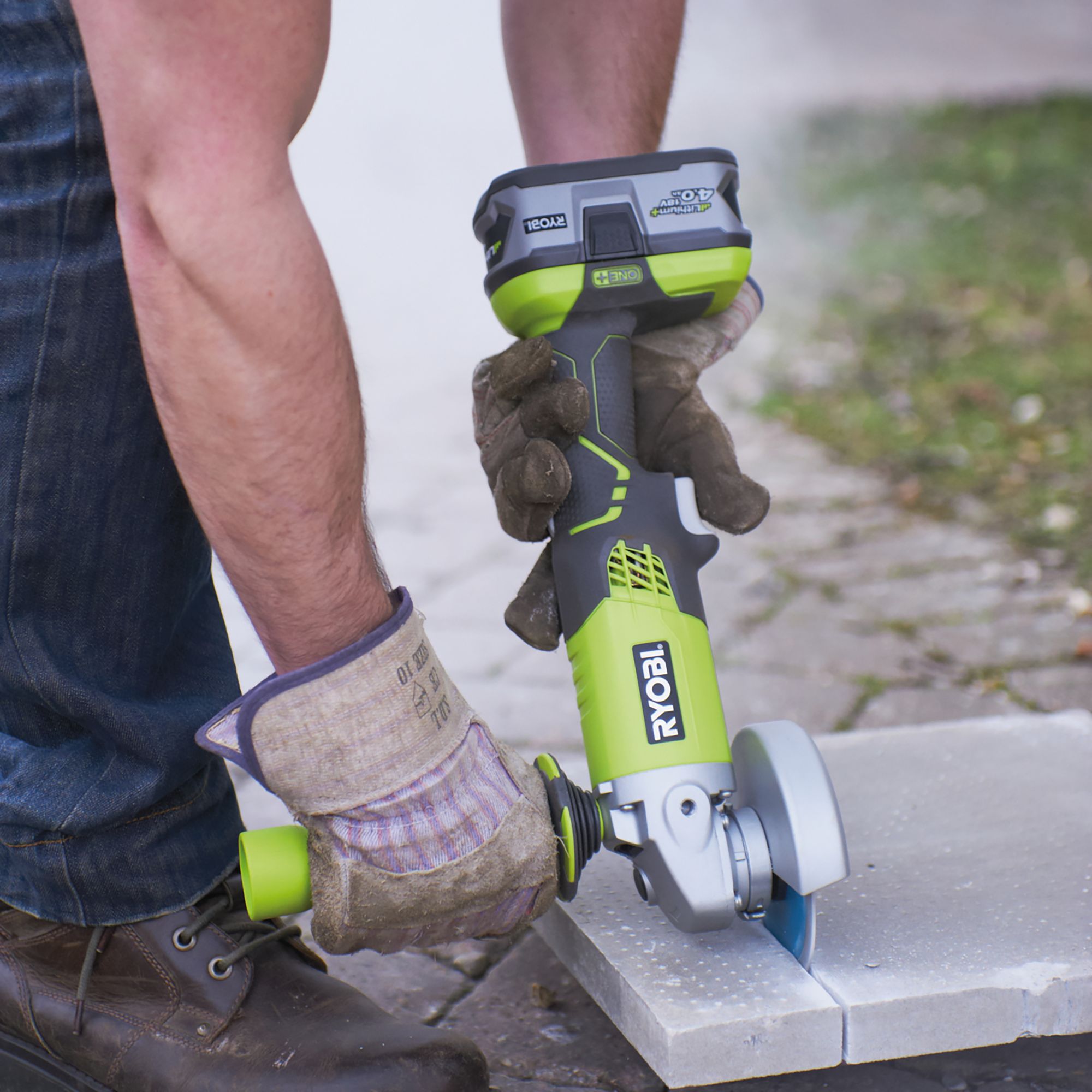 Ryobi 18V Li-ion One+ Brushed Cordless Combi drill & angle grinder (2 x ...