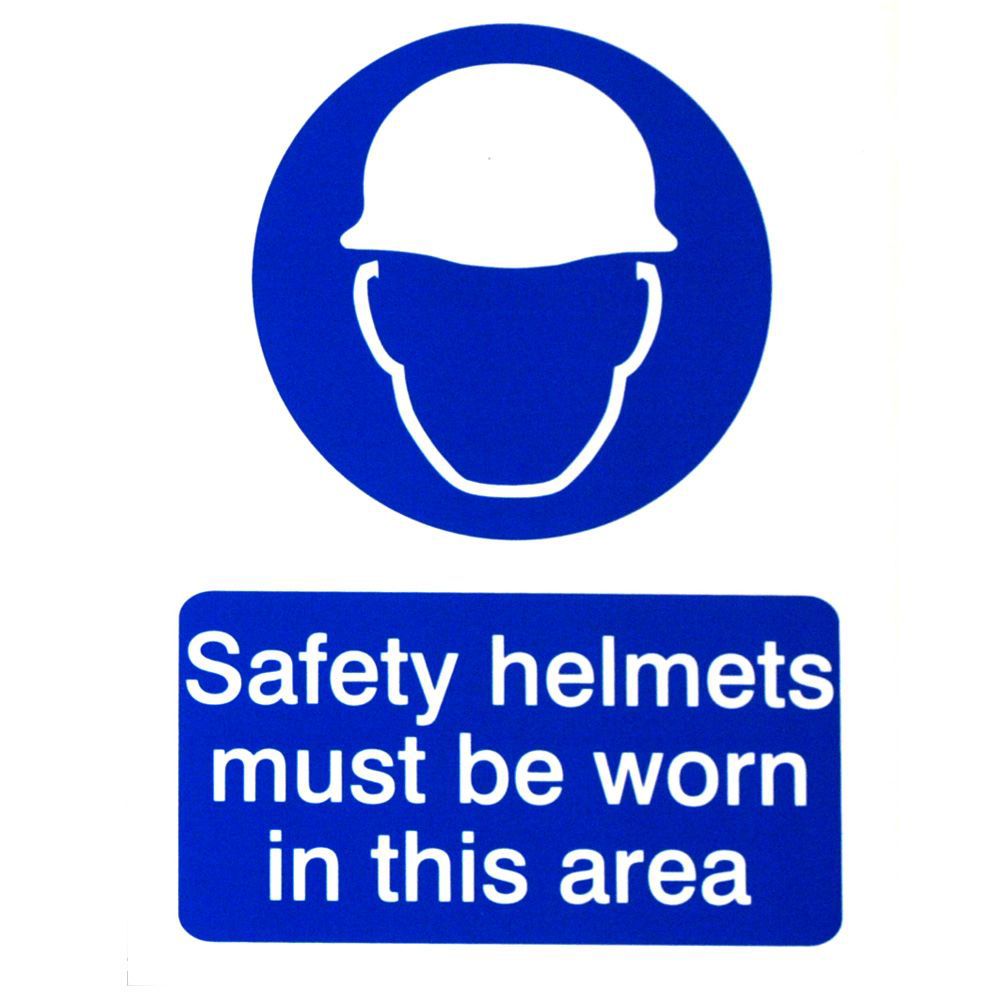 Safety helmets must be worn PVC Safety sign, (H)200mm (W)150mm | DIY at B&Q