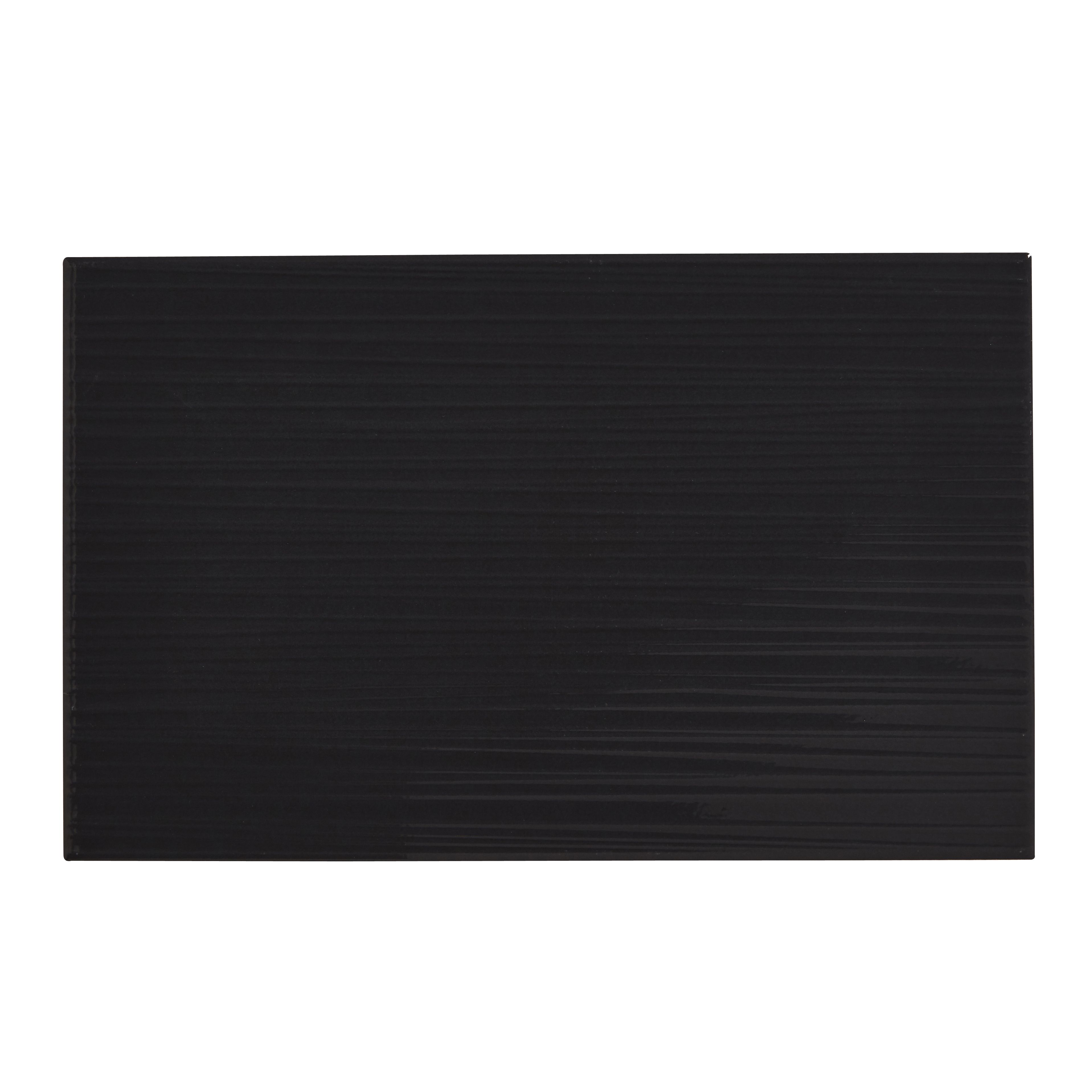 Salerna Black Gloss Linear Ceramic Wall Tile Sample | DIY at B&Q