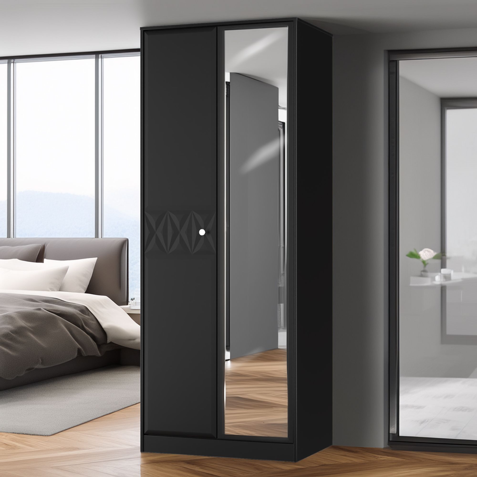San Jose Ready assembled Contemporary Black Tall Double Wardrobe With 1 ...