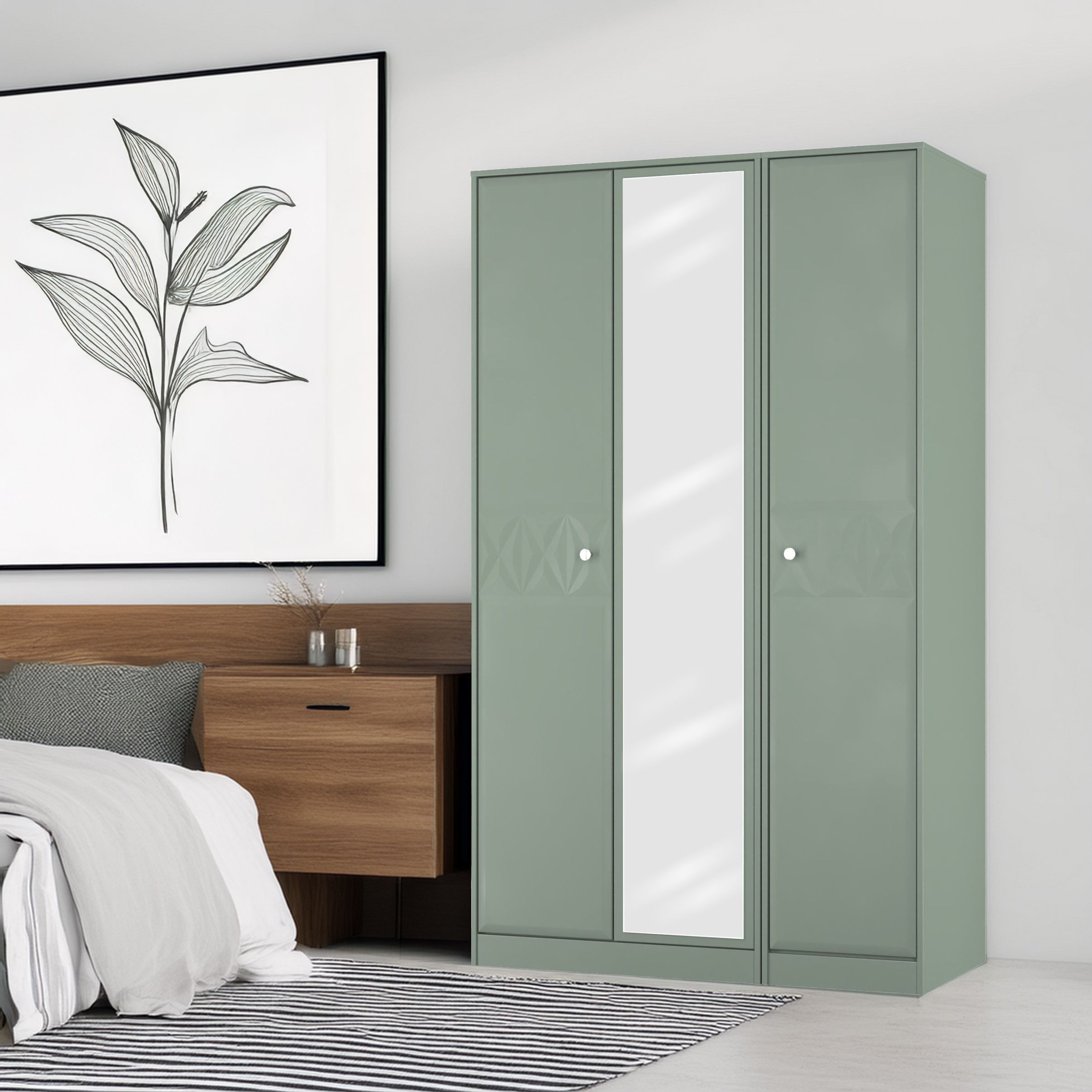 San Jose Ready assembled Contemporary Green Tall Triple Wardrobe With 1 ...