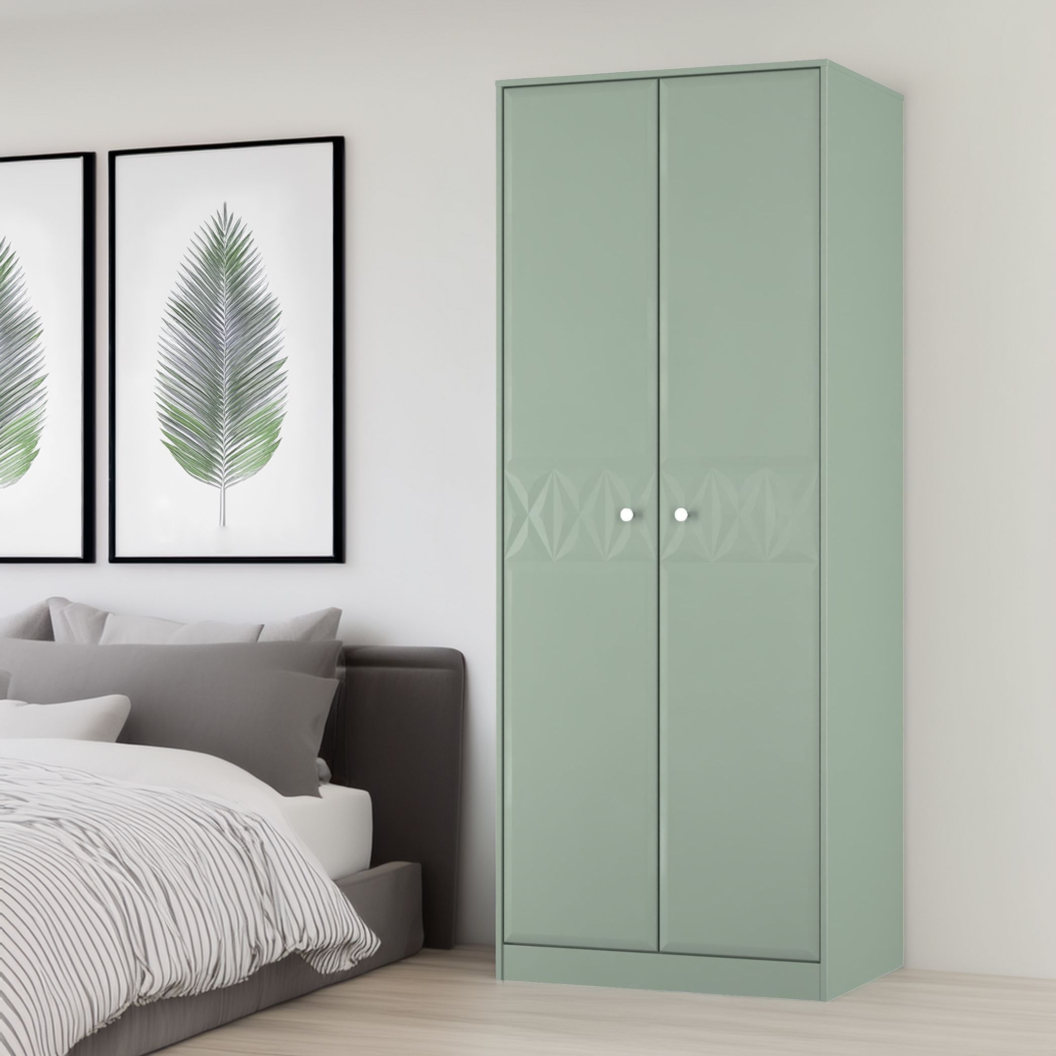 San Jose Ready assembled Contemporary Matt green Tall Double Wardrobe ...