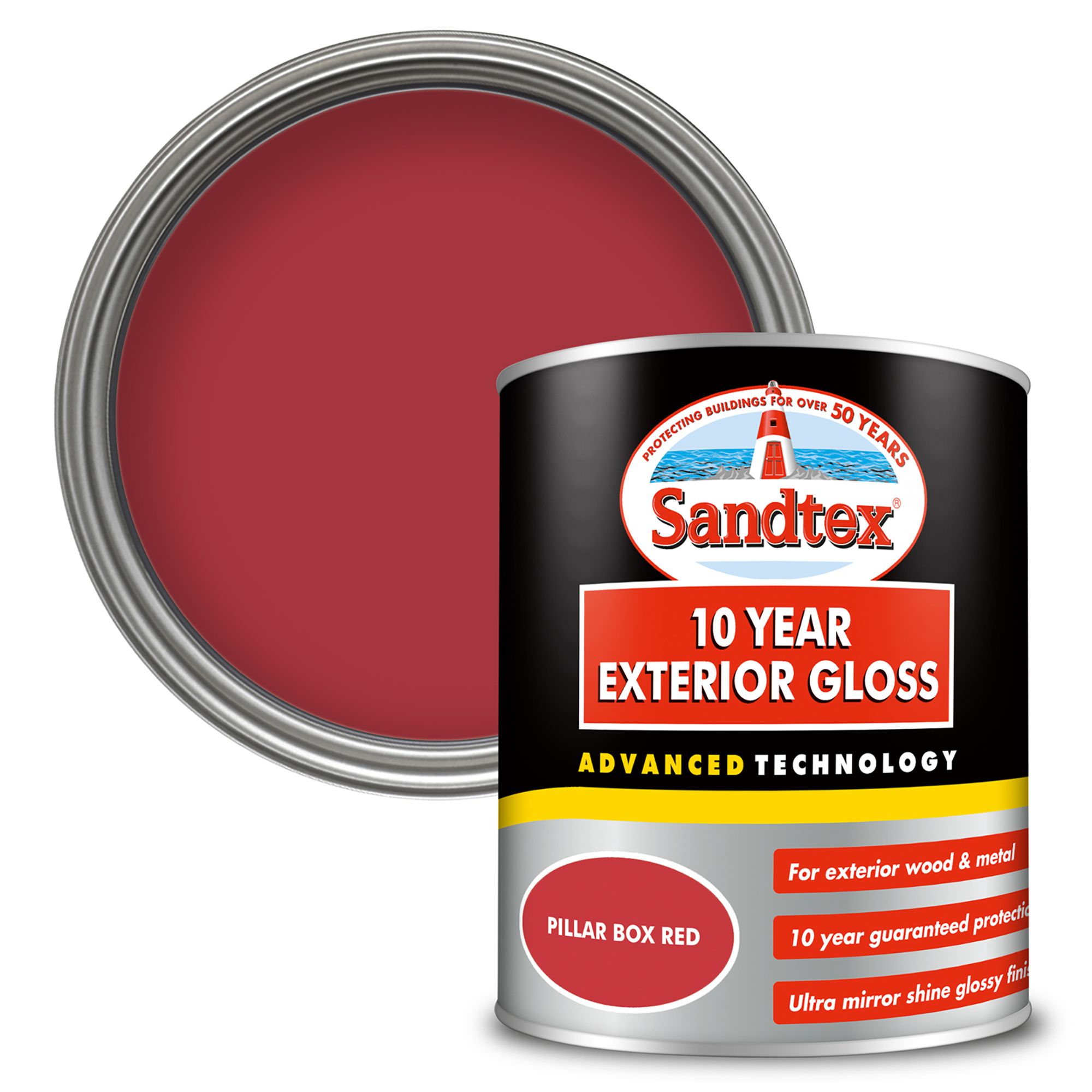 Sandtex 10 Year Pillar Box Red Gloss Multi-surface paint, 750ml Tin