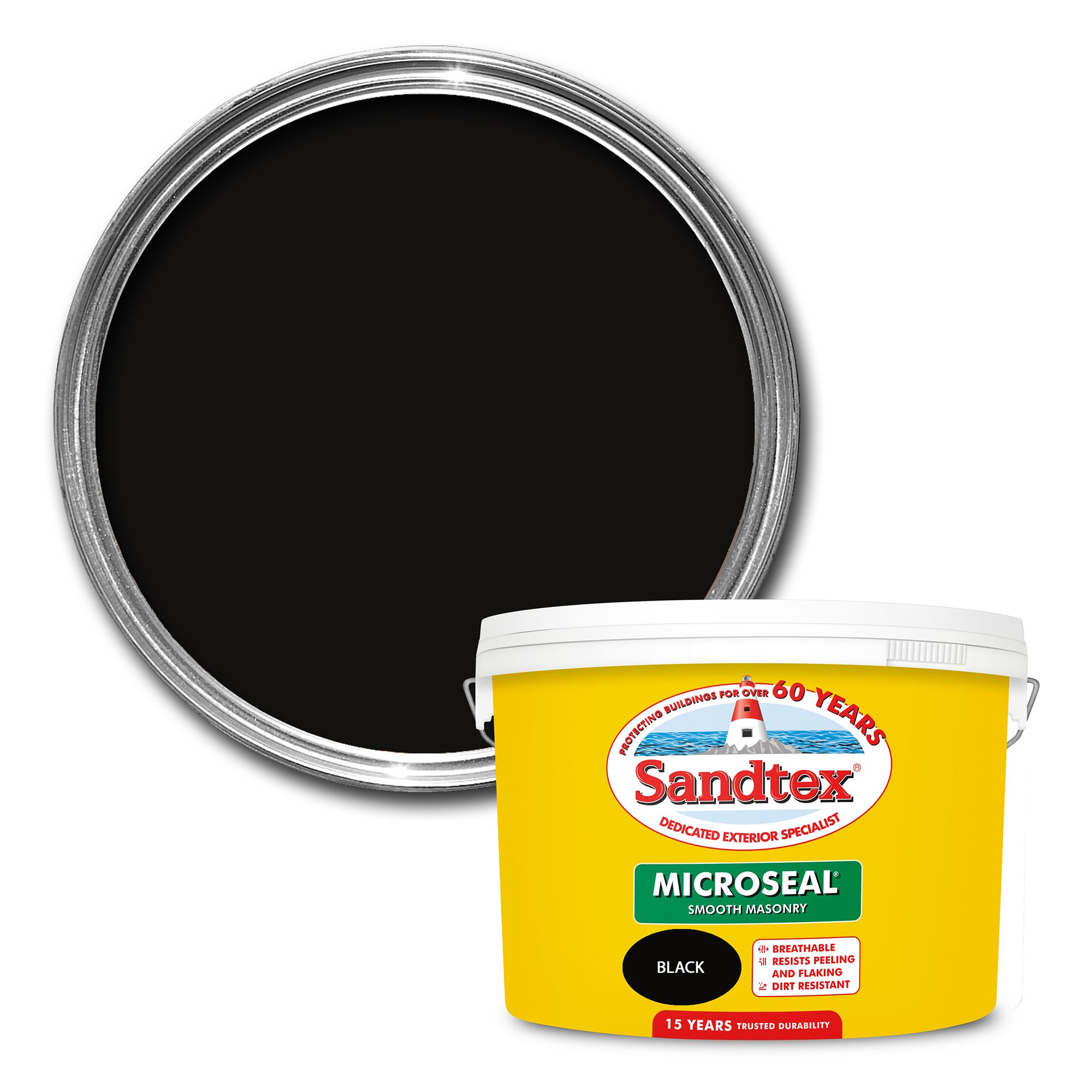 SANDTEX BLACK SMOOTH SOFT SHEEN MASONRY PAINT, 10L