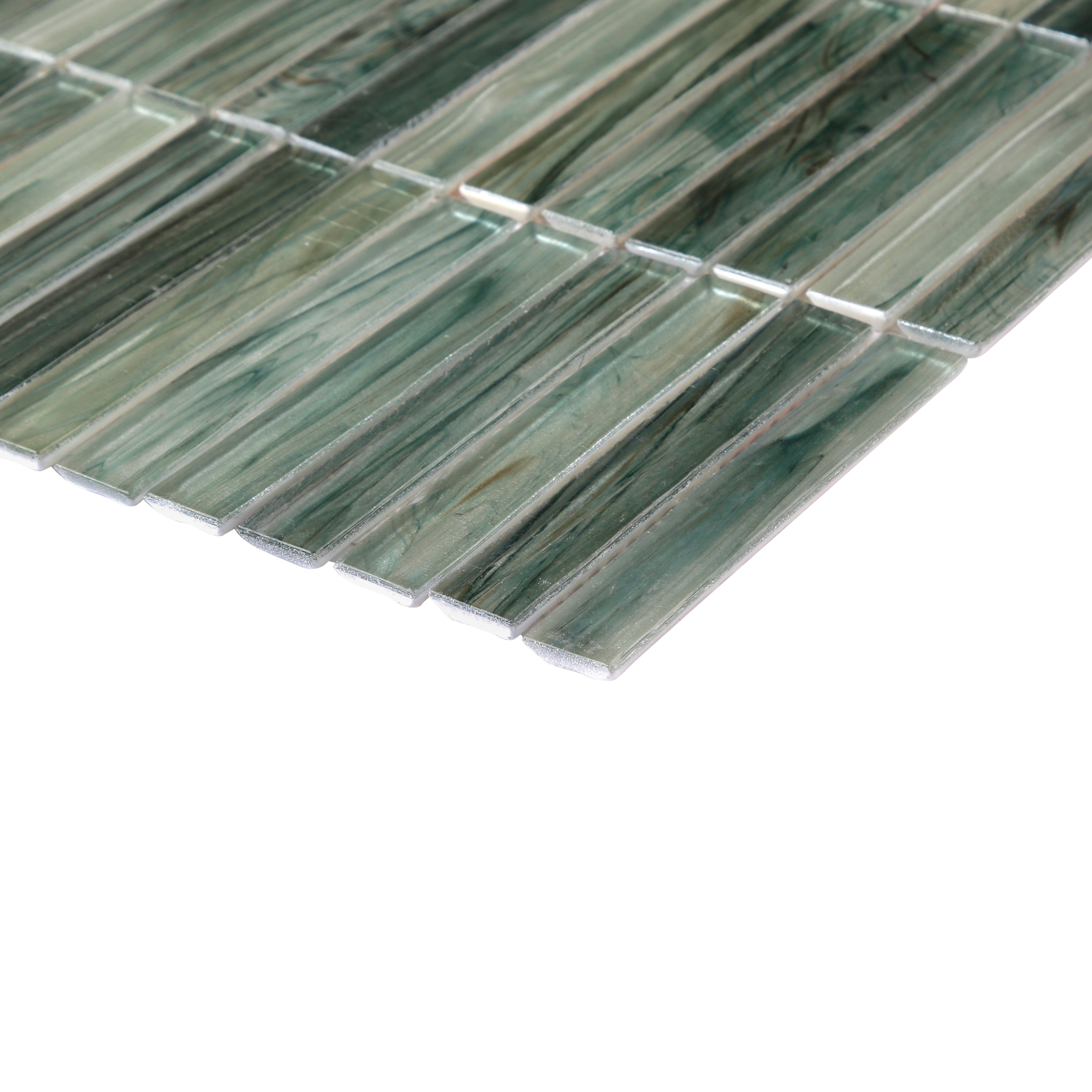 Saronic Mixed Green Gloss Muretto Glass Mosaic tile, (L)337mm (W)302mm