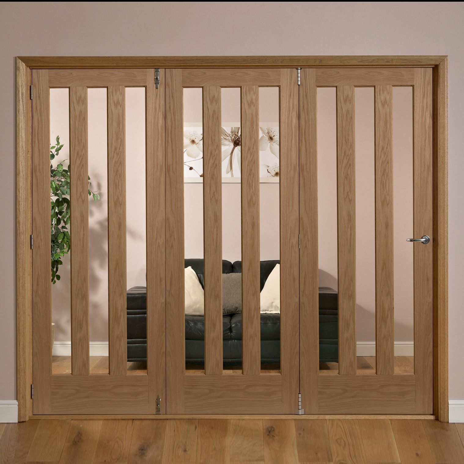 Saxton Vertical 3 panel 3 Lite Clear Glazed Contemporary Oak veneer ...