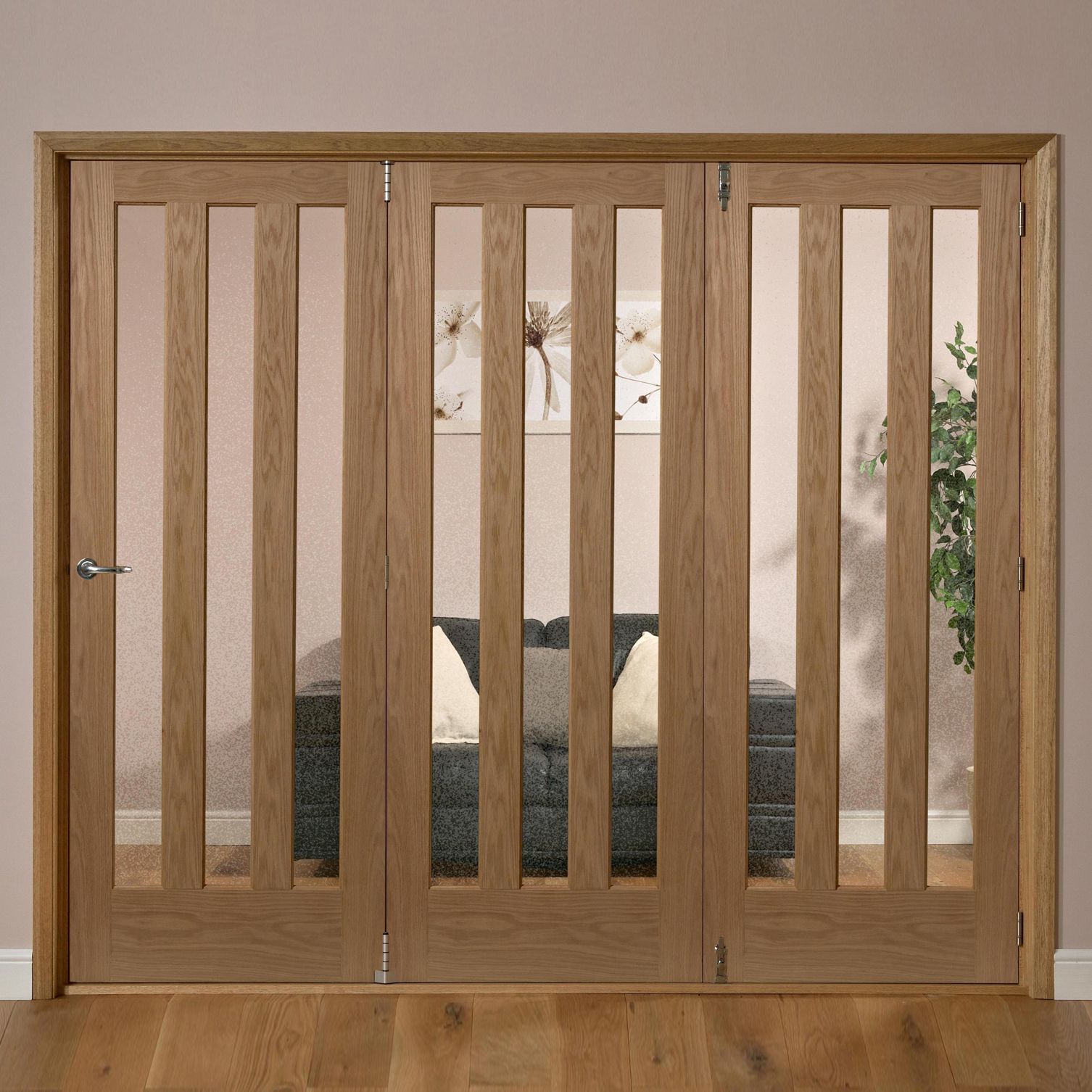 Saxton Vertical 3 panel 3 Lite Frosted Glazed Contemporary Oak veneer ...