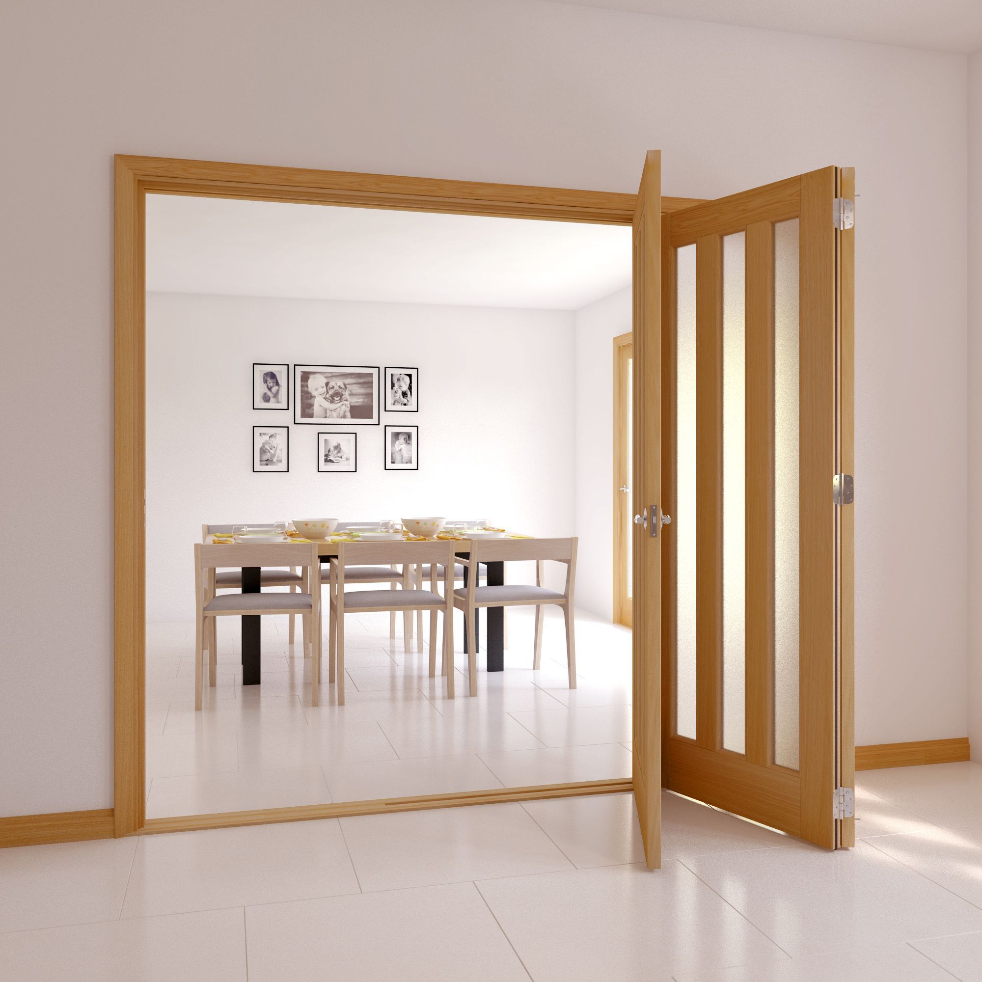Saxton Vertical 3 panel 3 Lite Frosted Glazed Oak veneer Internal Tri ...