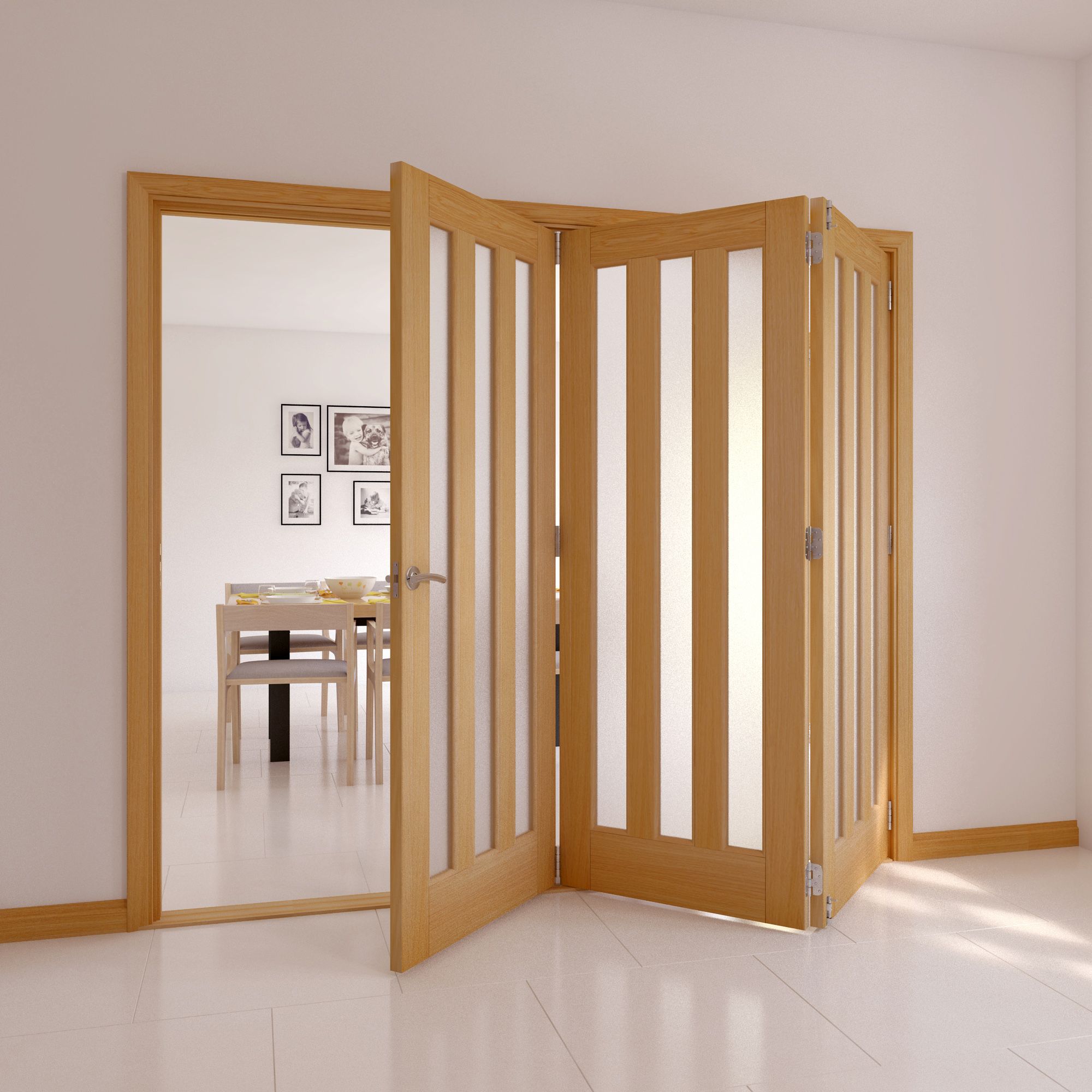 Saxton Vertical 3 panel 3 Lite Frosted Glazed Oak veneer Internal Tri ...