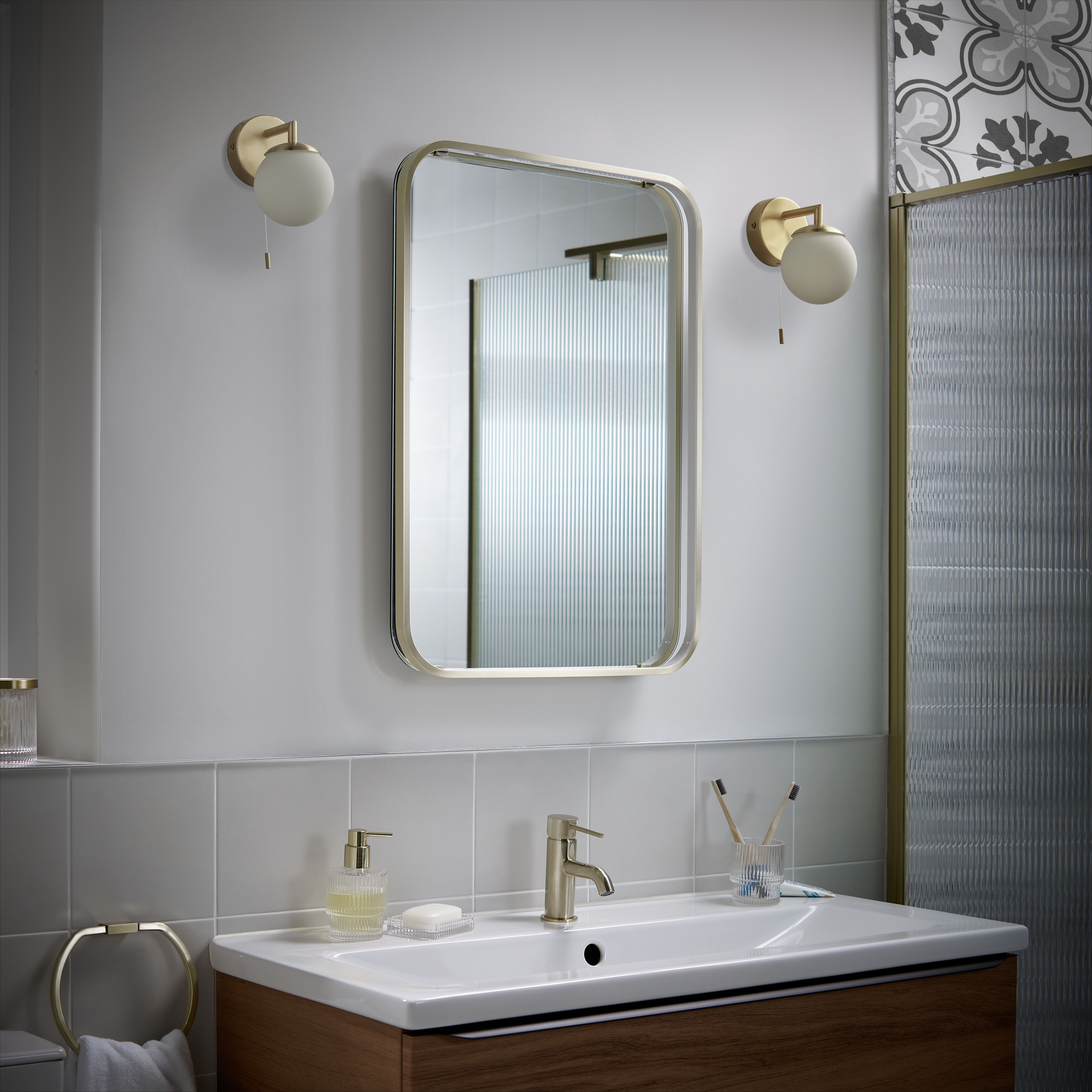 Sensio Aspect Brass effect Rectangular Wall-mounted Bathroom ...