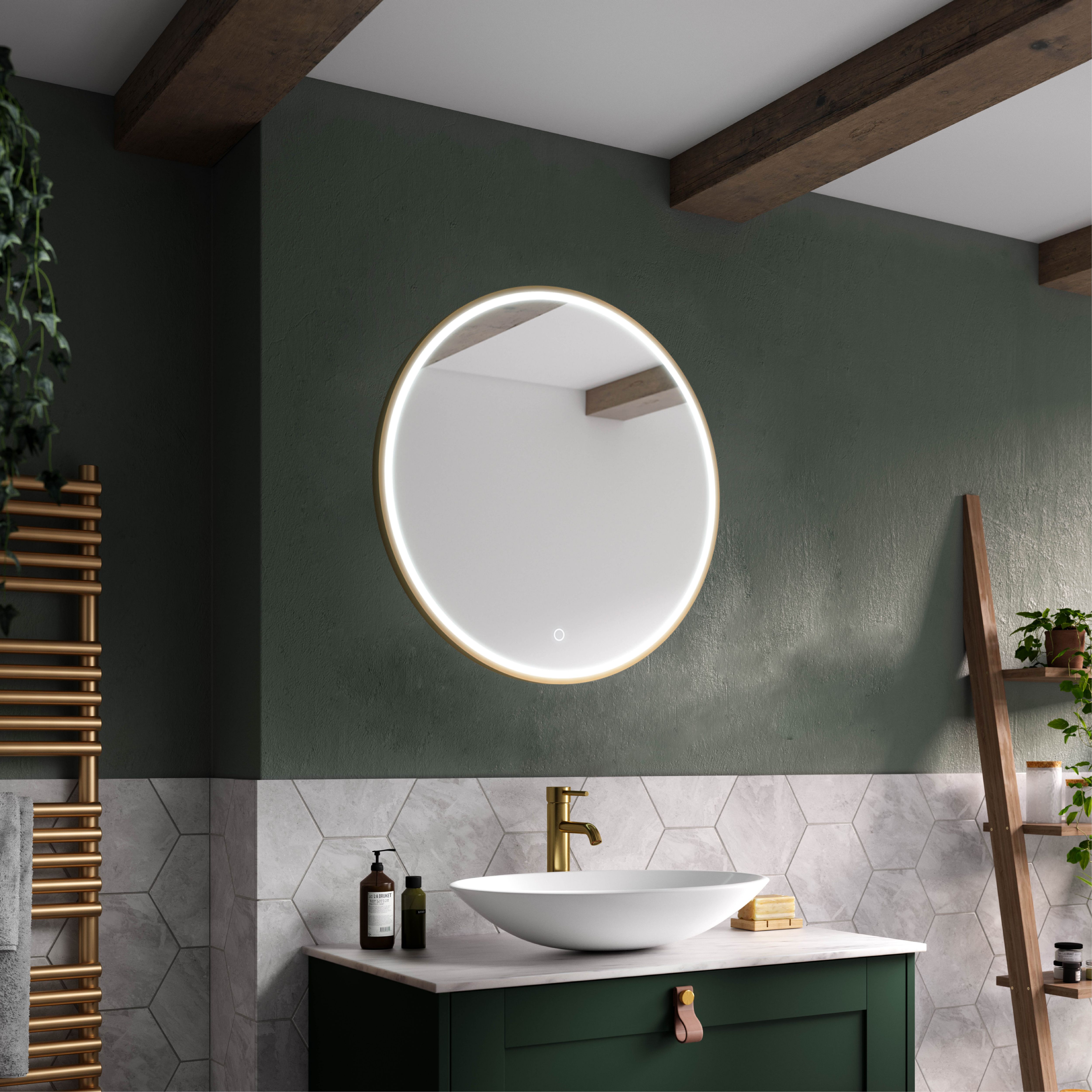 Sensio Frontier Brass effect Circular Wall-mounted Bathroom Illuminated ...