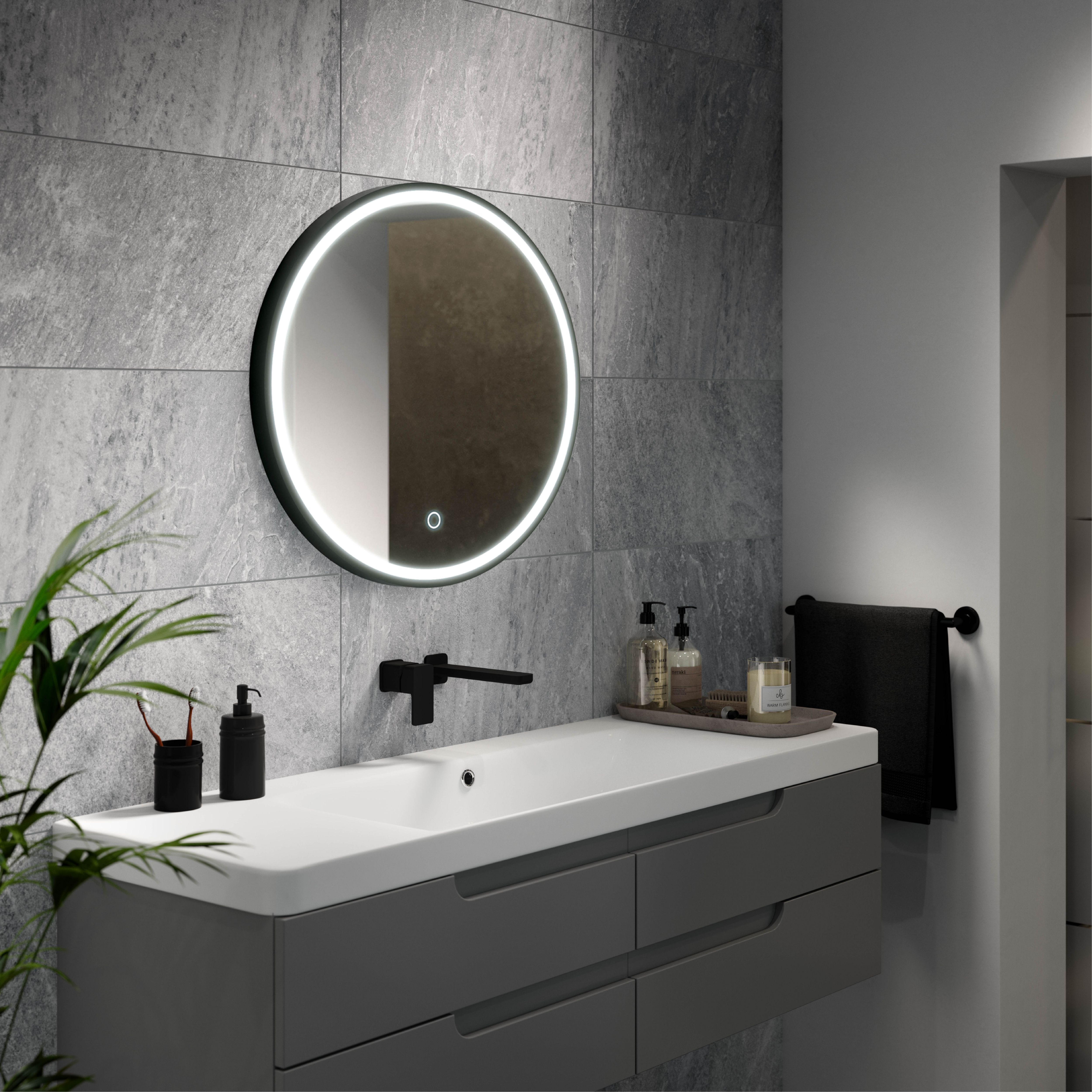 Sensio Frontier Matt Black Circular Wall-mounted Bathroom Illuminated ...