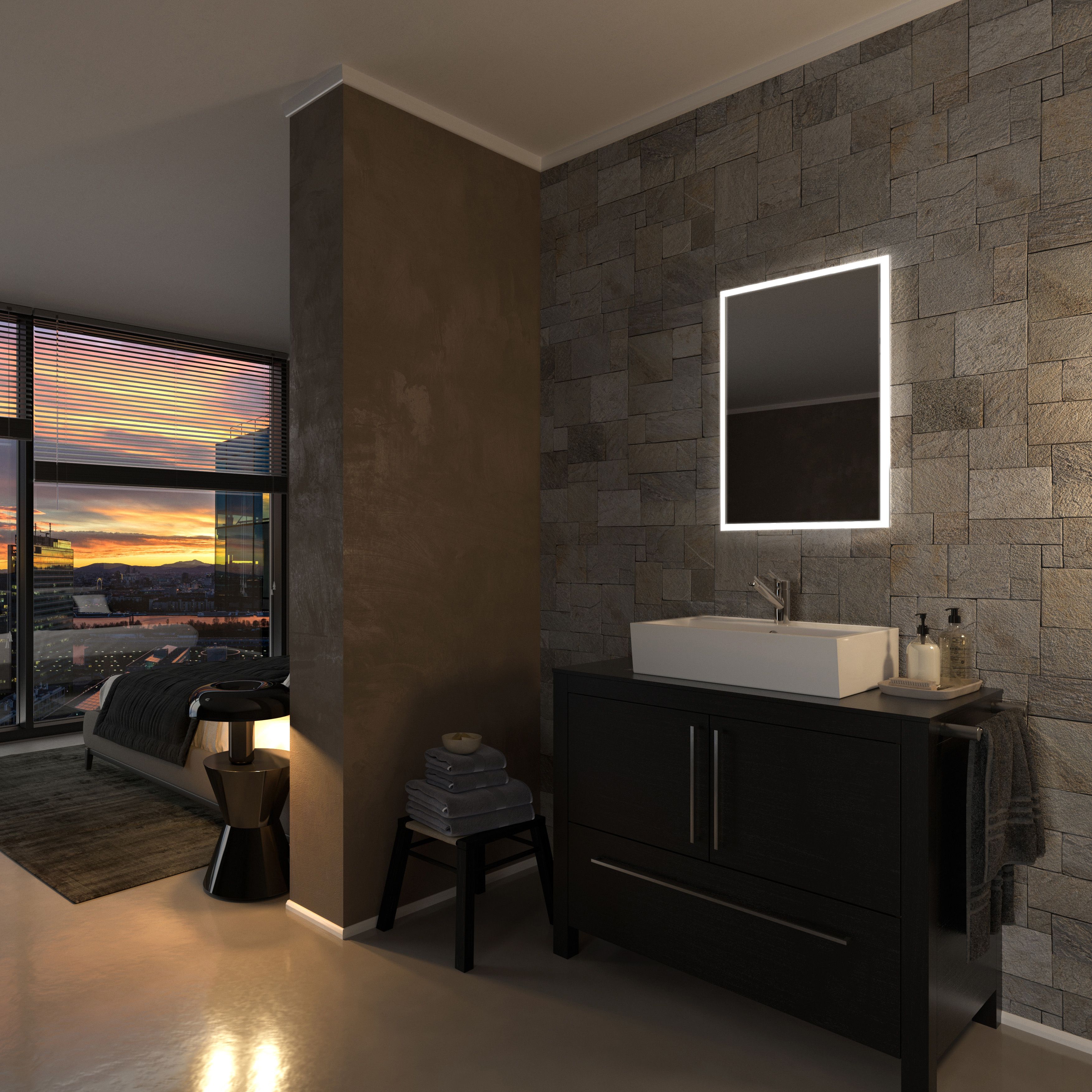 Sensio Glimmer Rectangular Wall-mounted Bathroom Illuminated Colour ...