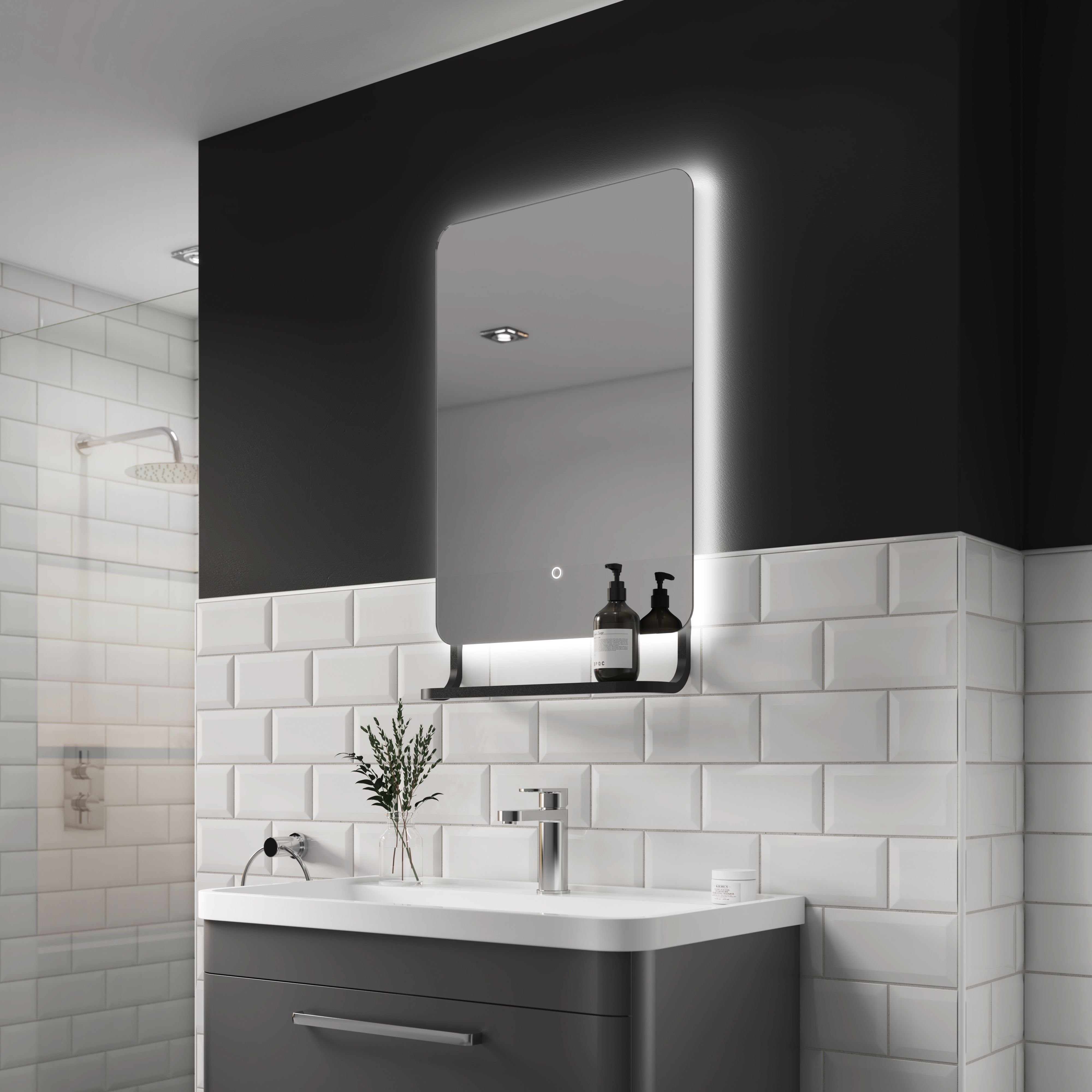 SENSIO HARBOUR MATT BLACK RECTANGULAR WALL-MOUNTED BATHROOM ILLUMINATED ...