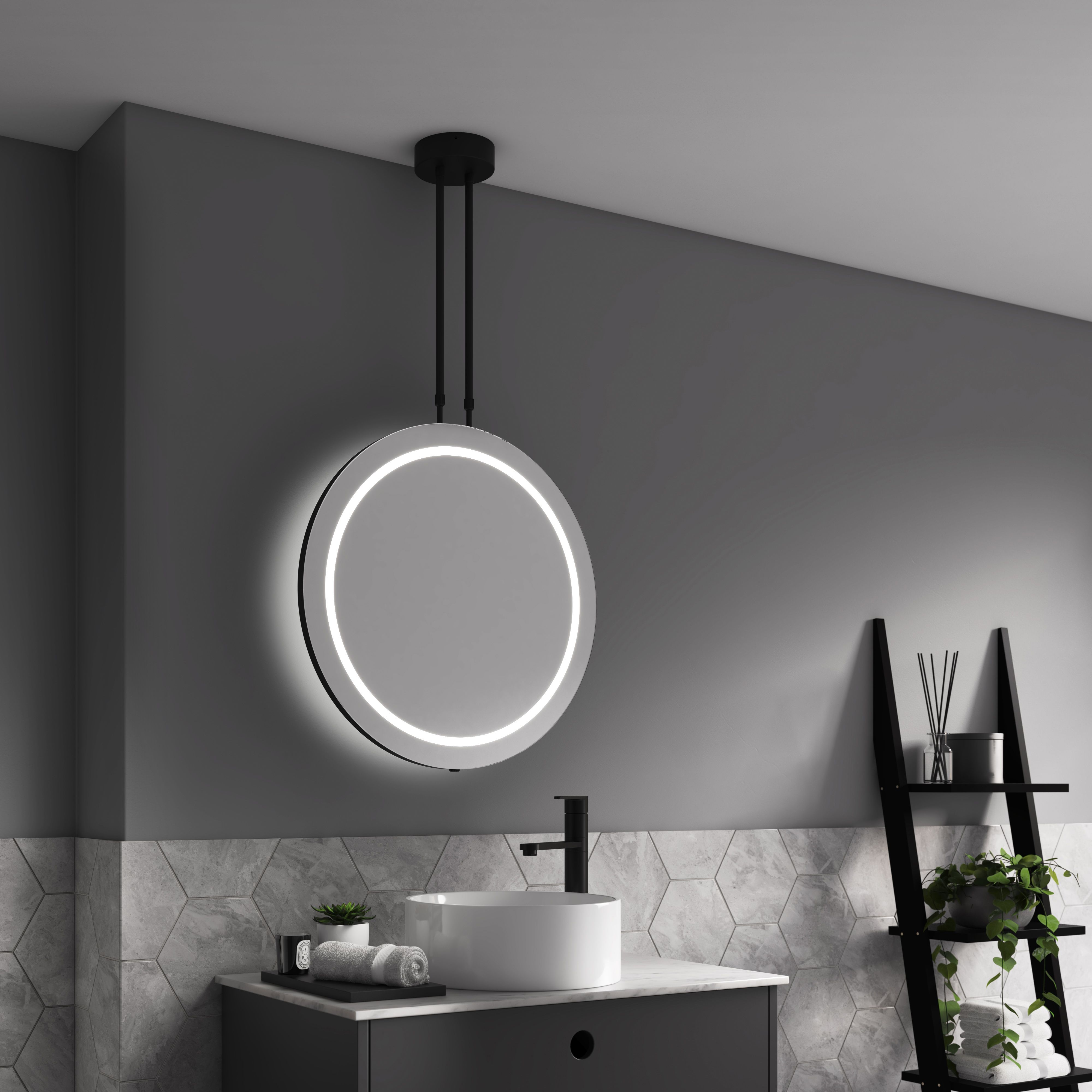 Sensio Ivy Matt Black Round Wall-mounted Bathroom Illuminated Colour ...