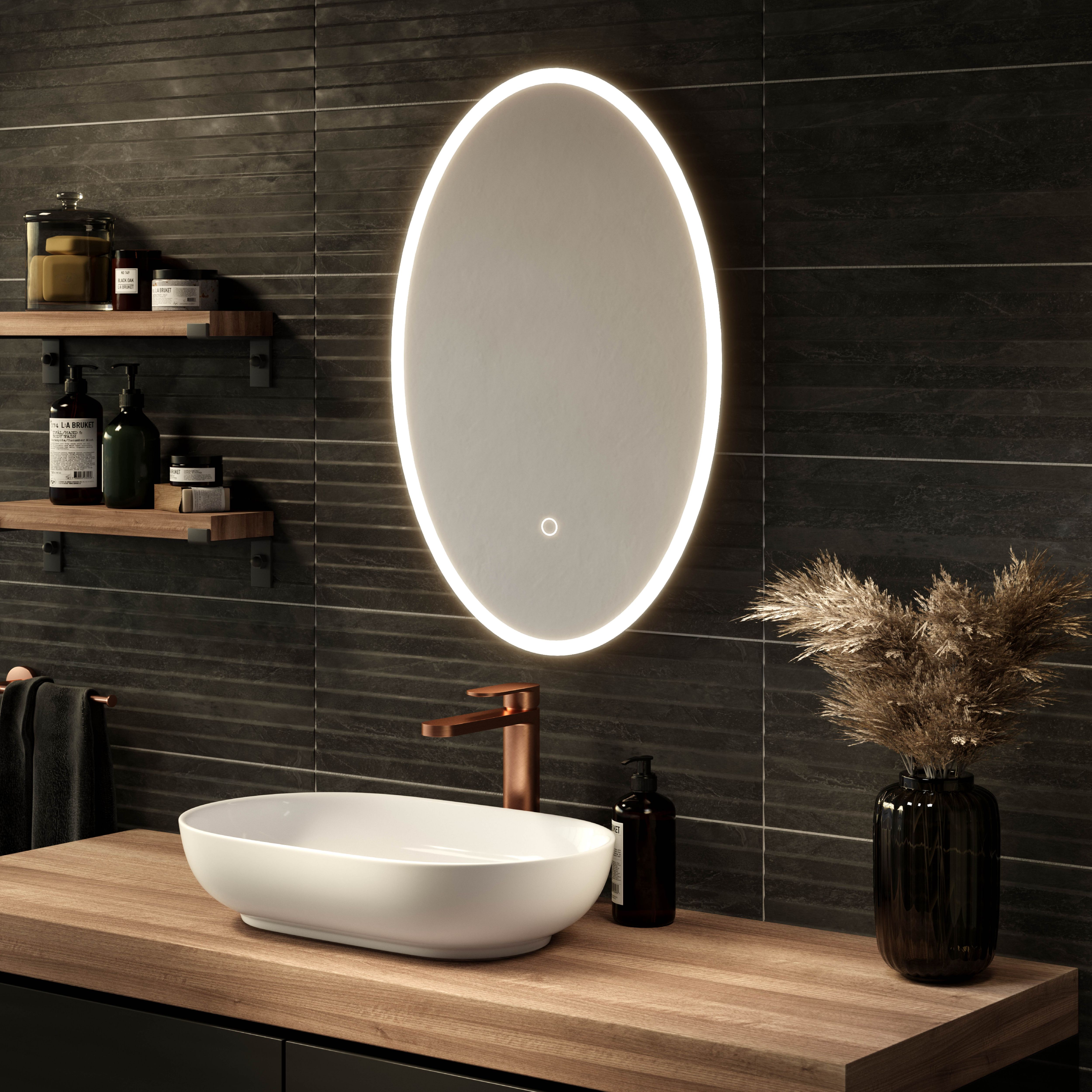 Sensio Silver effect Oval Wall-mounted Bathroom Illuminated mirror (H ...