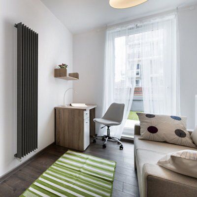 Seren Conqueror Flat panel Gun metal 13 Column Radiator, (W)520mm x (H ...