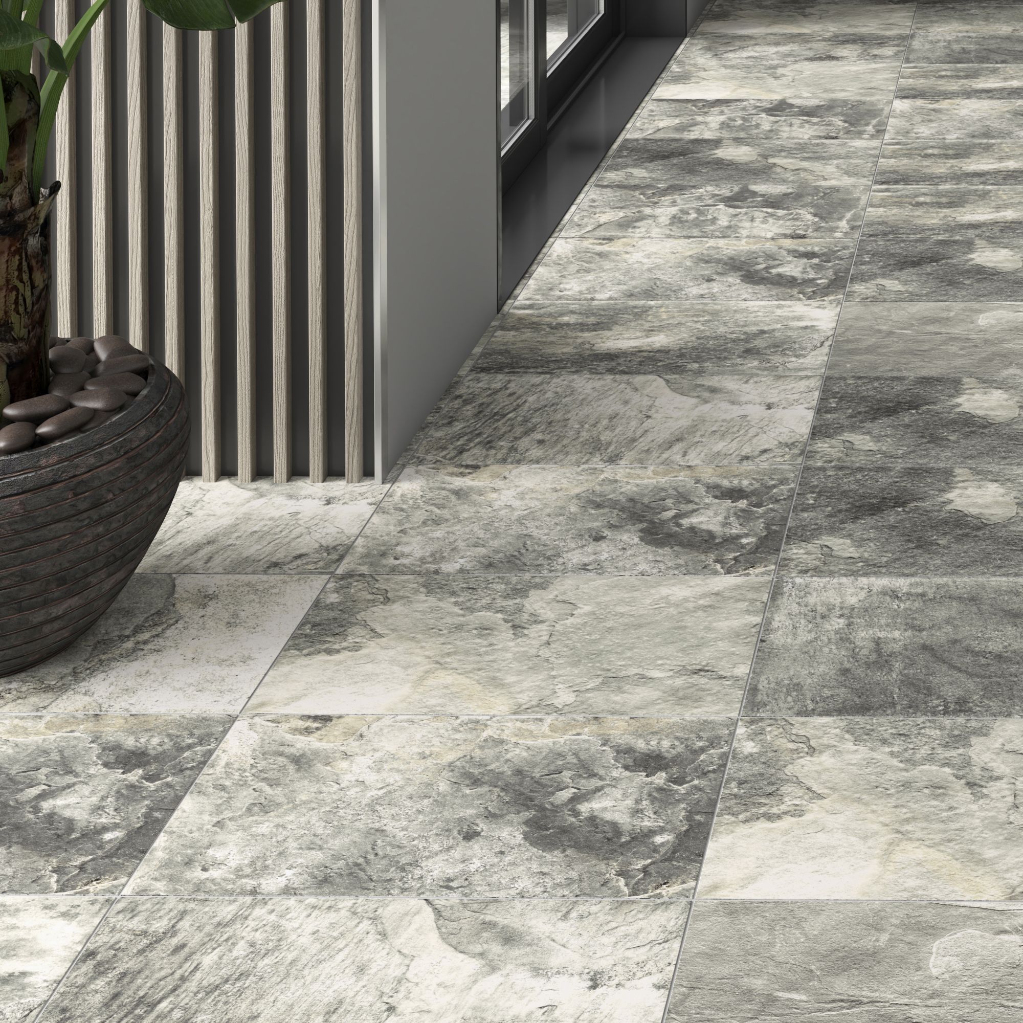 Shaded slate Grey Matt Porcelain Indoor Wall & floor Tile, Pack of 6 ...