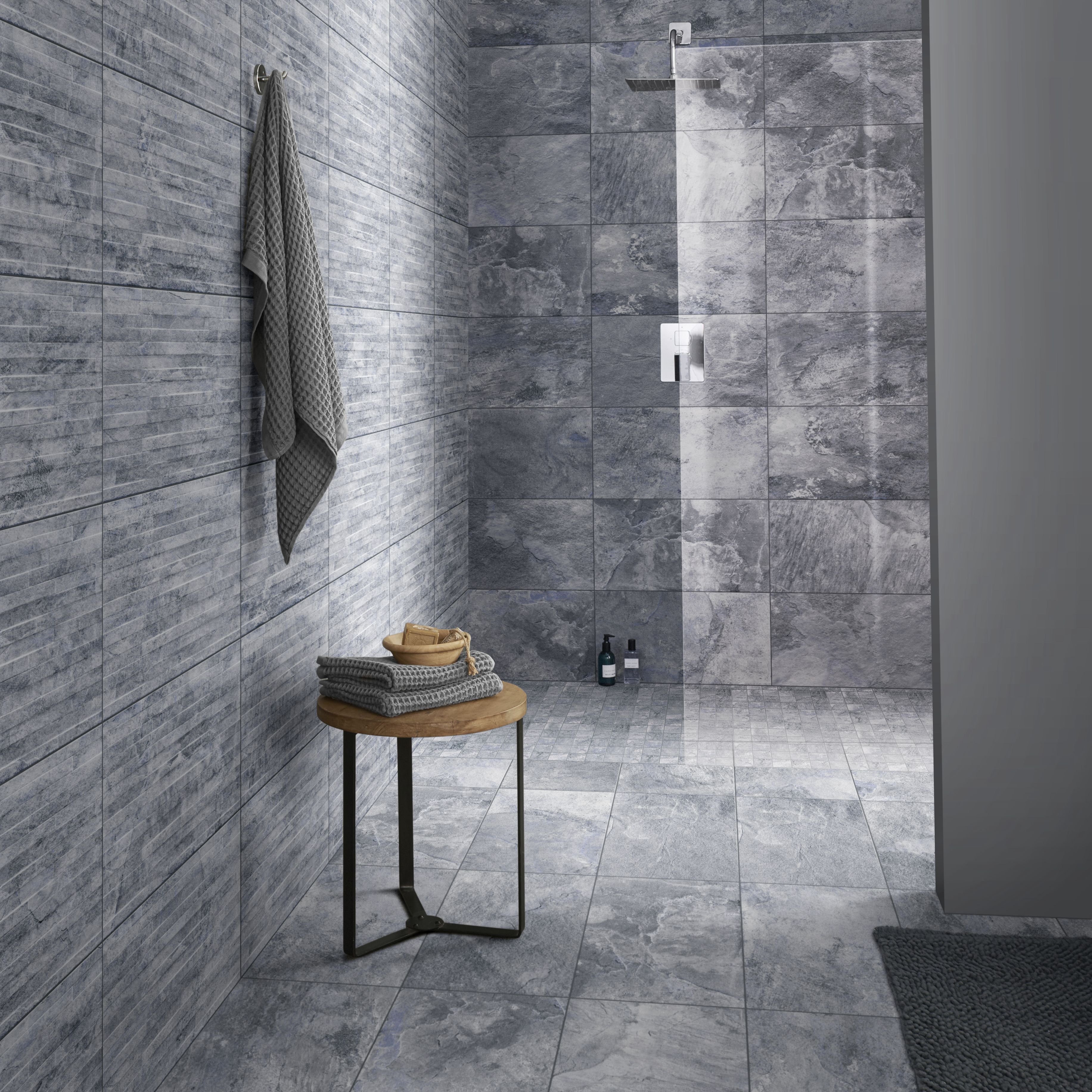 Shaded slate Grey Matt Porcelain Indoor Wall & floor Tile Sample
