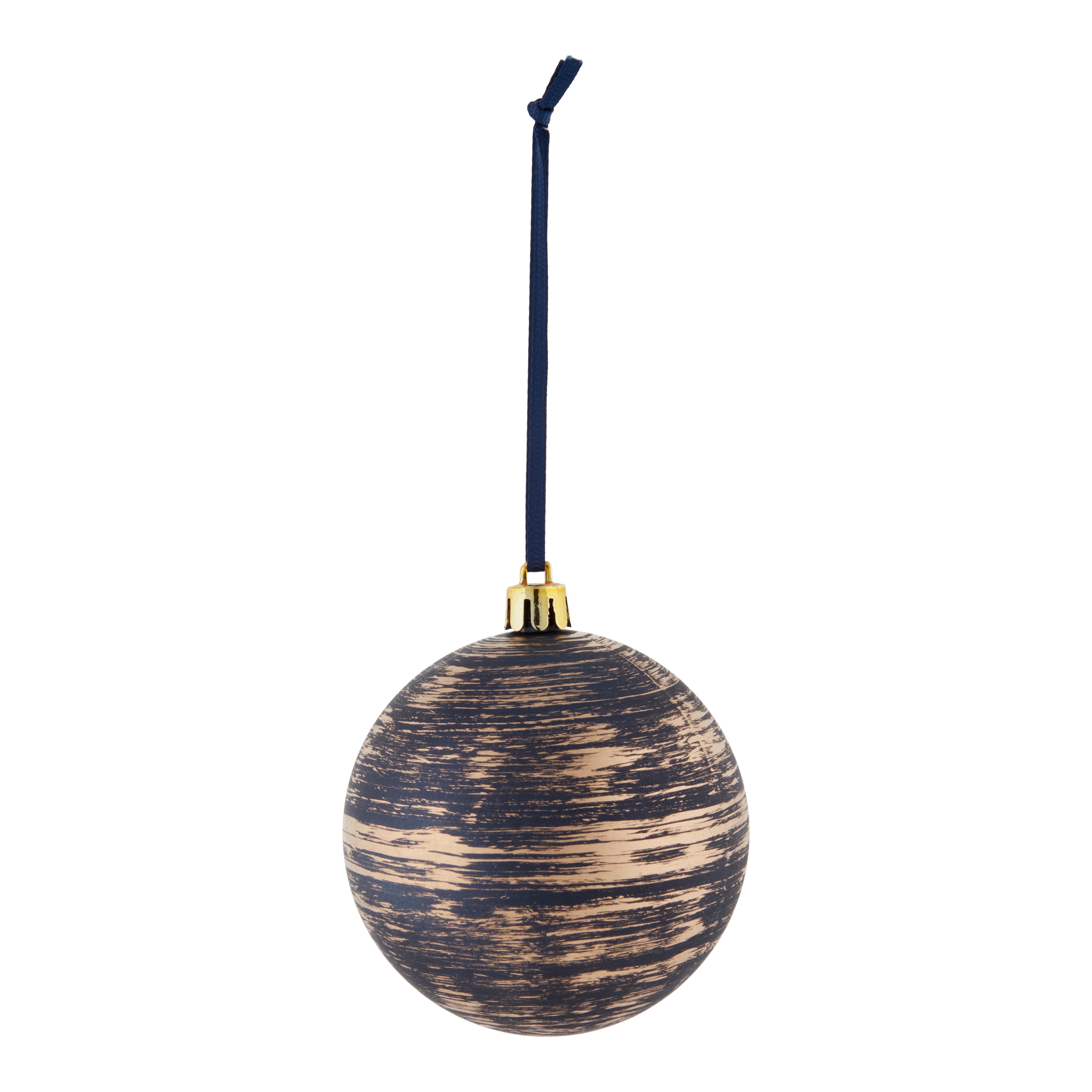 Shadow play Dark blue Gold effect Lines Plastic Round Bauble (D) 80mm ...