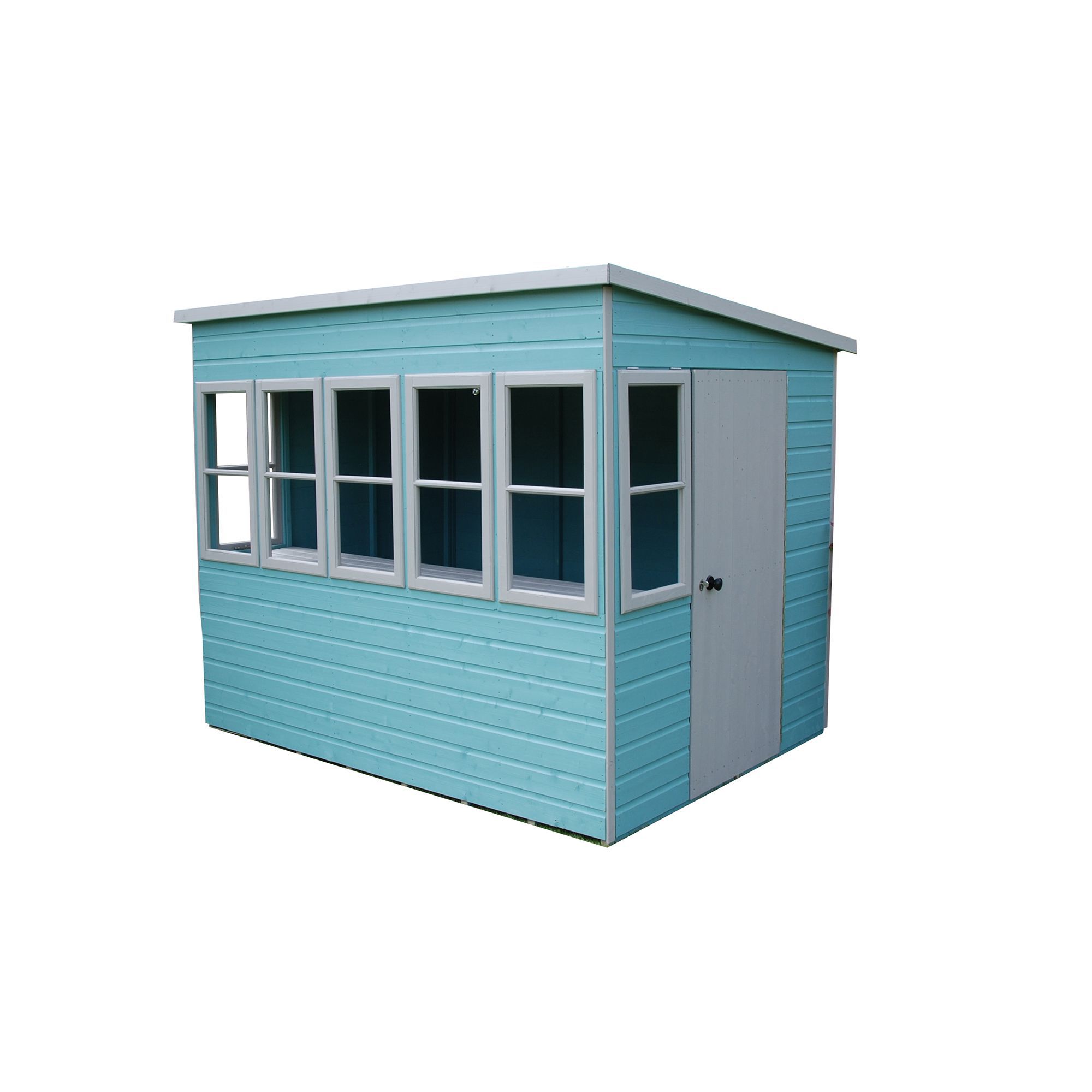 Shire Shiplap 8x6 ft Pent Blue Wooden Dip treated Shed with floor & 7 windows