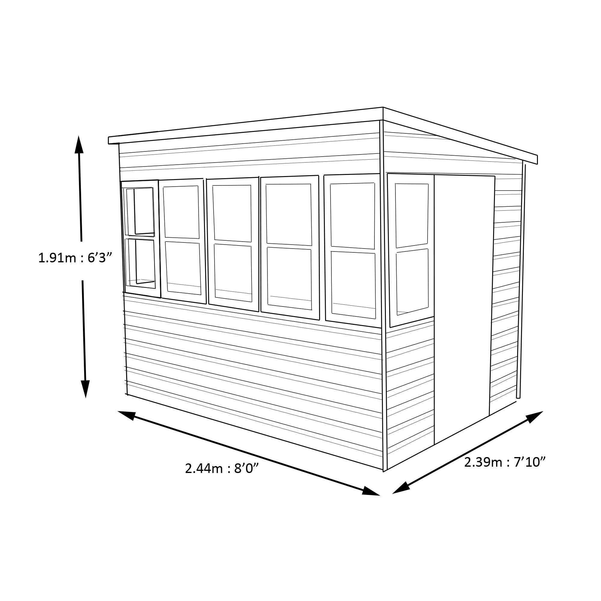 Shire Sun 8x8 ft & 5 windows Pent Wooden Summer house